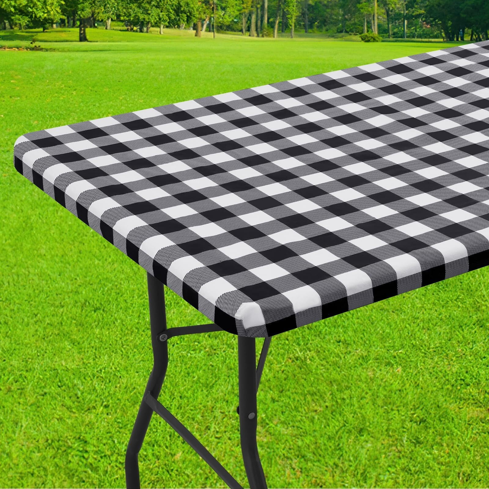 Rectangle Picnic Table Cloth, Elastic Waterproof Fitted Vinyl ...