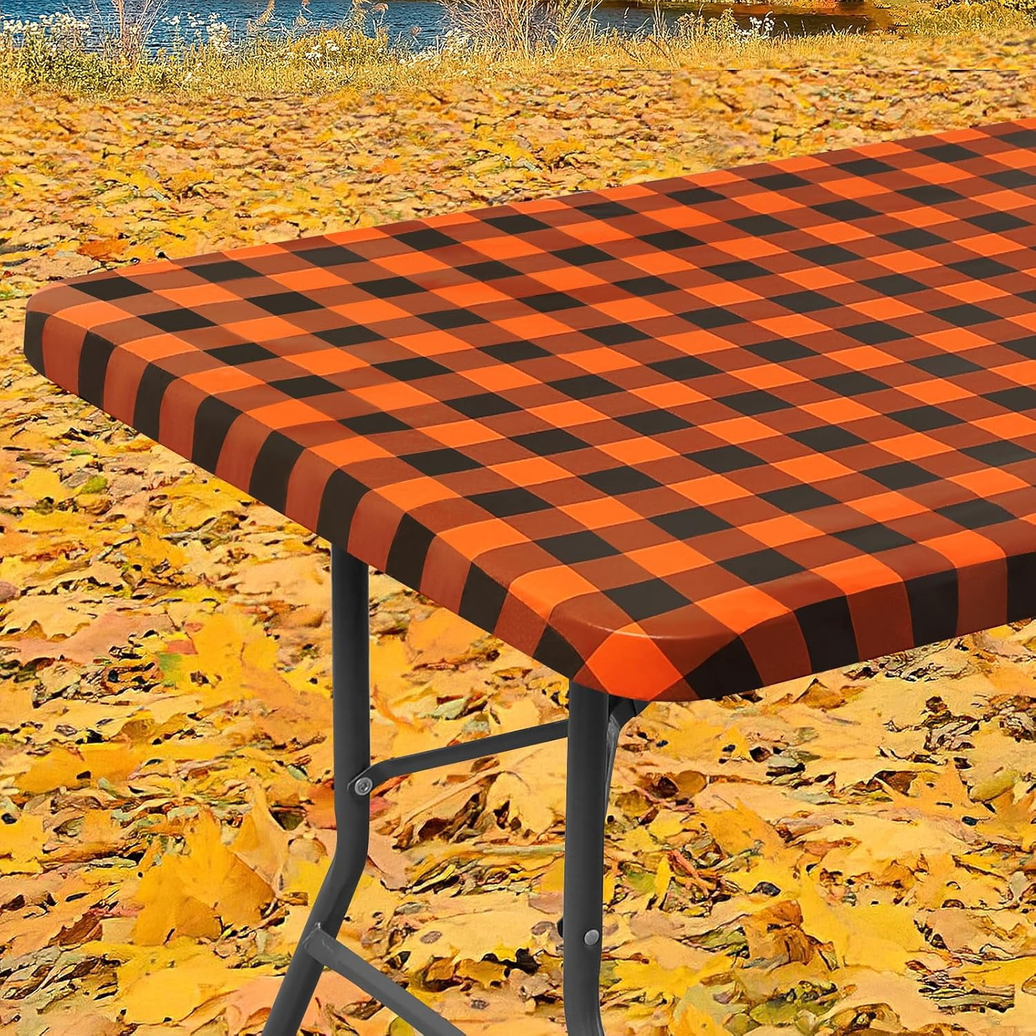 Rectangle Picnic Table Cloth, Elastic Waterproof Fitted Vinyl ...