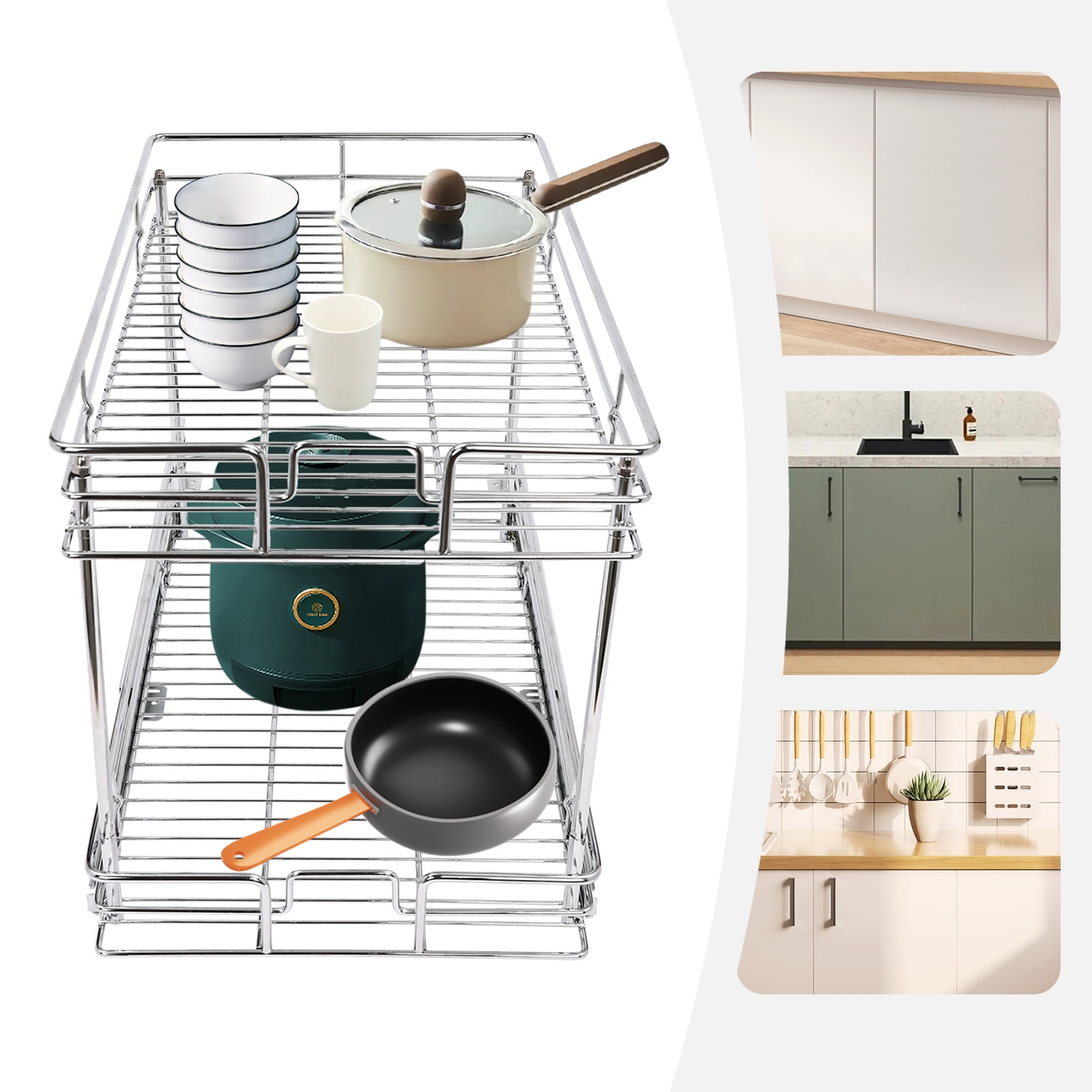 Rectangle Pull Out Cabinet Mounting Organizer, 2-Tier Cabinet Pull Out ...