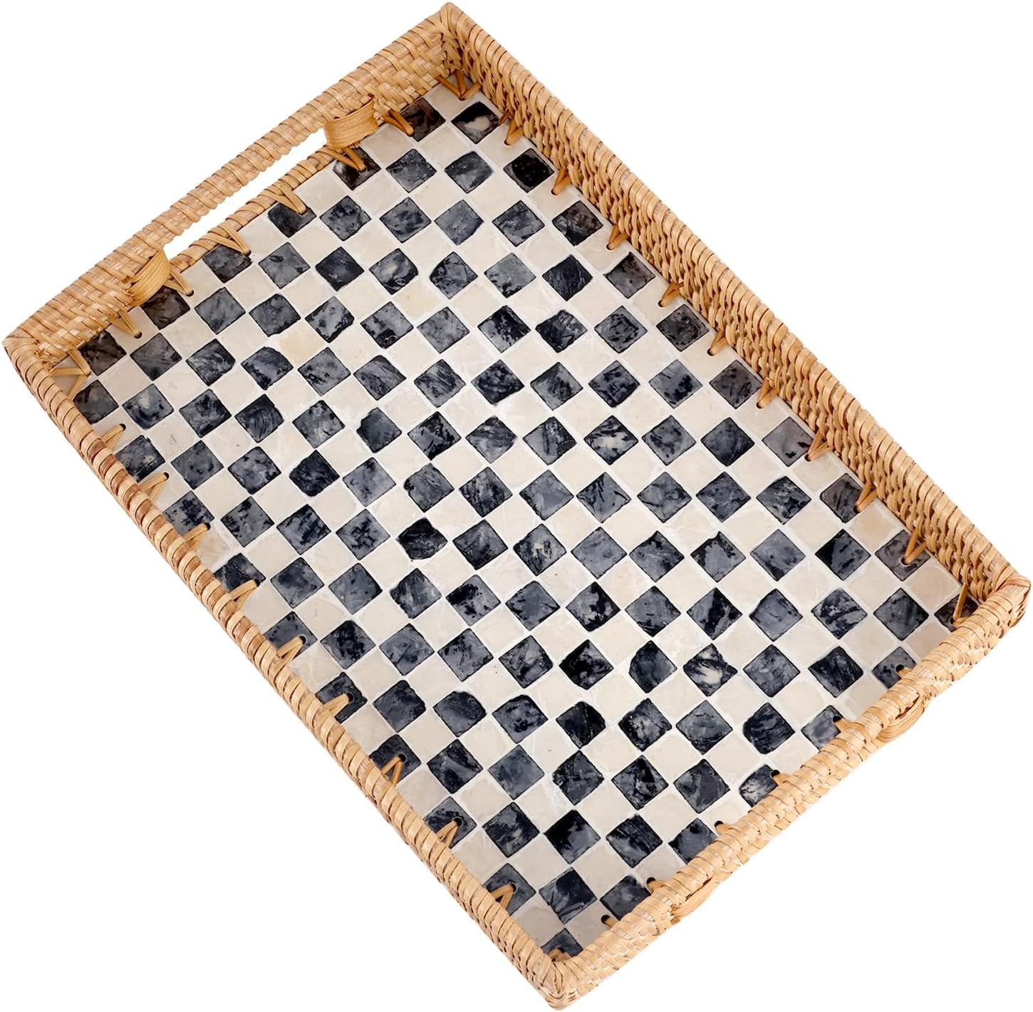 Rectangle Rattan Tray with Mother of Pearl Inlay, Rattan Serving Tray ...