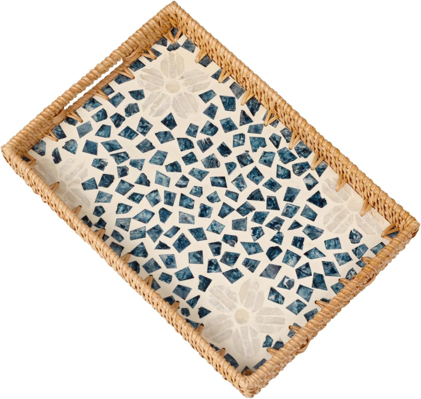 Rectangle Rattan Tray with Mother of Pearl Inlay, Rattan Serving Tray ...