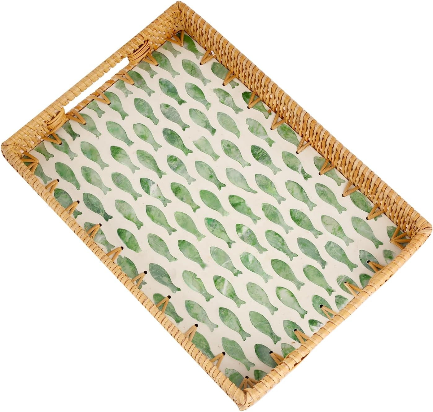 Rectangle Rattan Tray with Mother of Pearl Inlay, Rattan Serving Tray ...