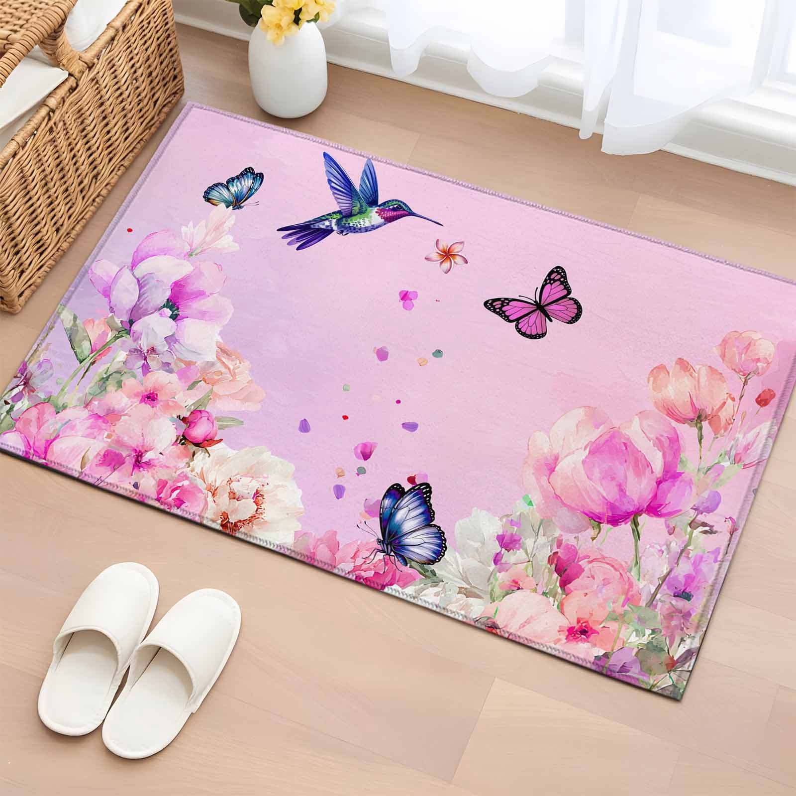 Rectangle Rug 2x3ft Area Rug,Spring Pink Flowers Humpbirds Area Rugs ...