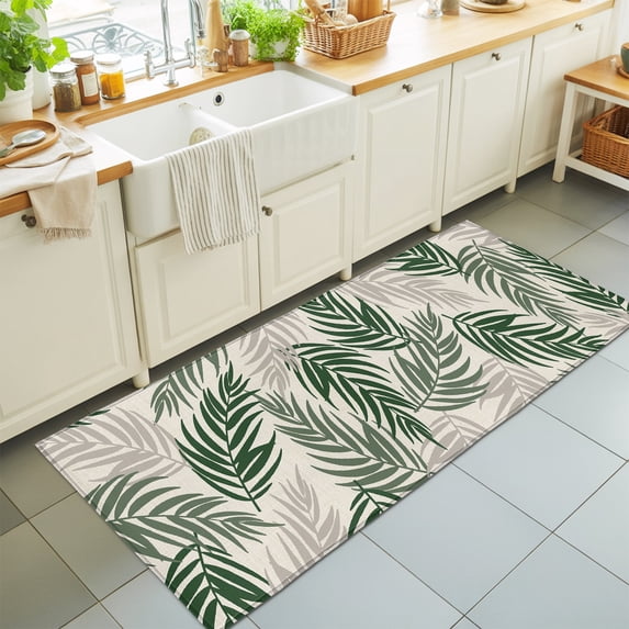 Rectangle Rug 2x6ft Area Rug, Green Palm Leaves Seamless Area Rugs for ...