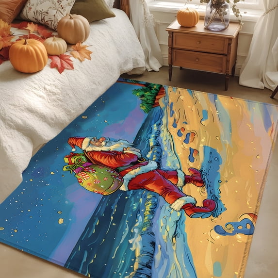 Rectangle Rug 4x6ft Area Rug, Christmas Santa Claus Starry Night Area ...