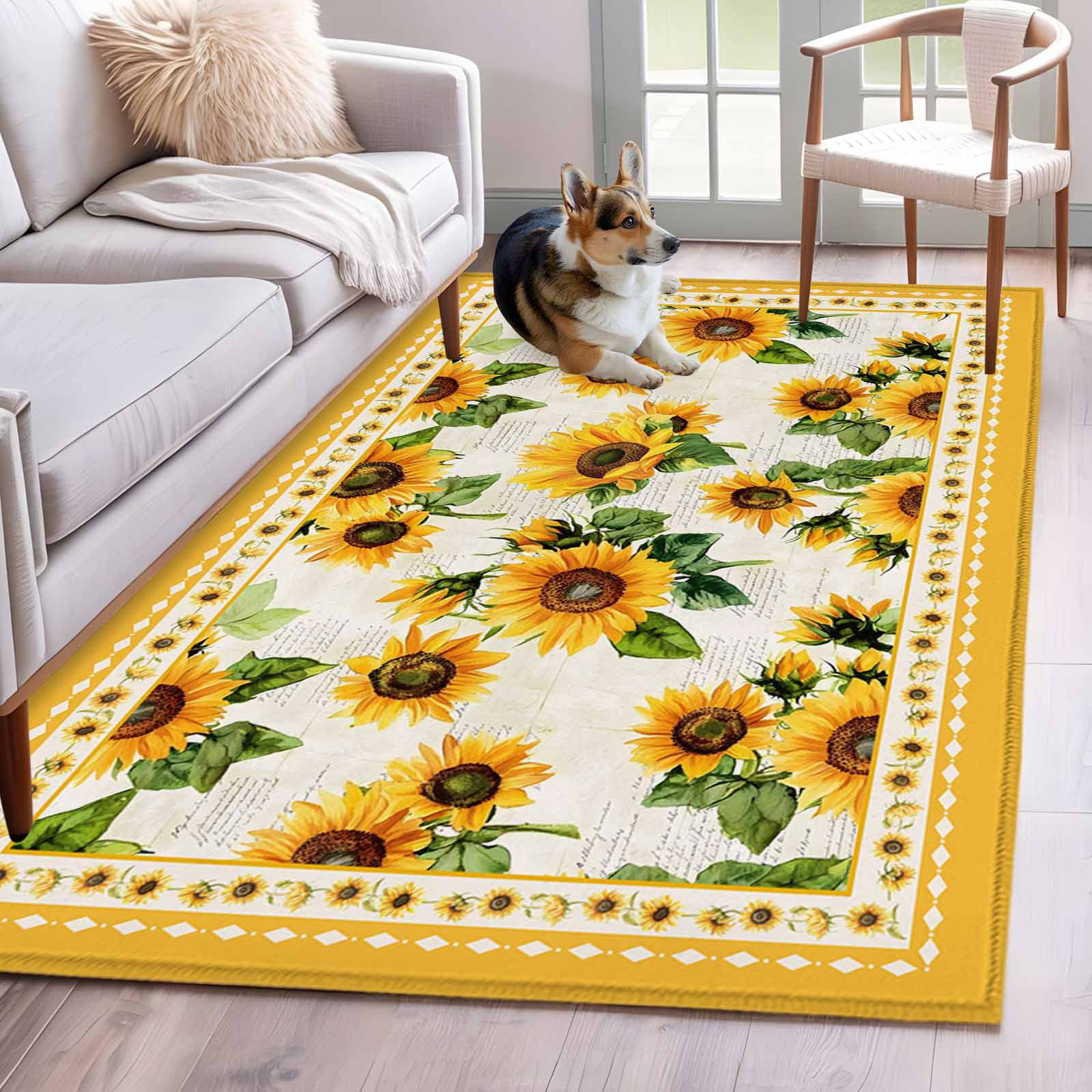 Rectangle Rug 4x6ft Area Rug,Farmhouse Sunflowers on Letter Area Rugs ...