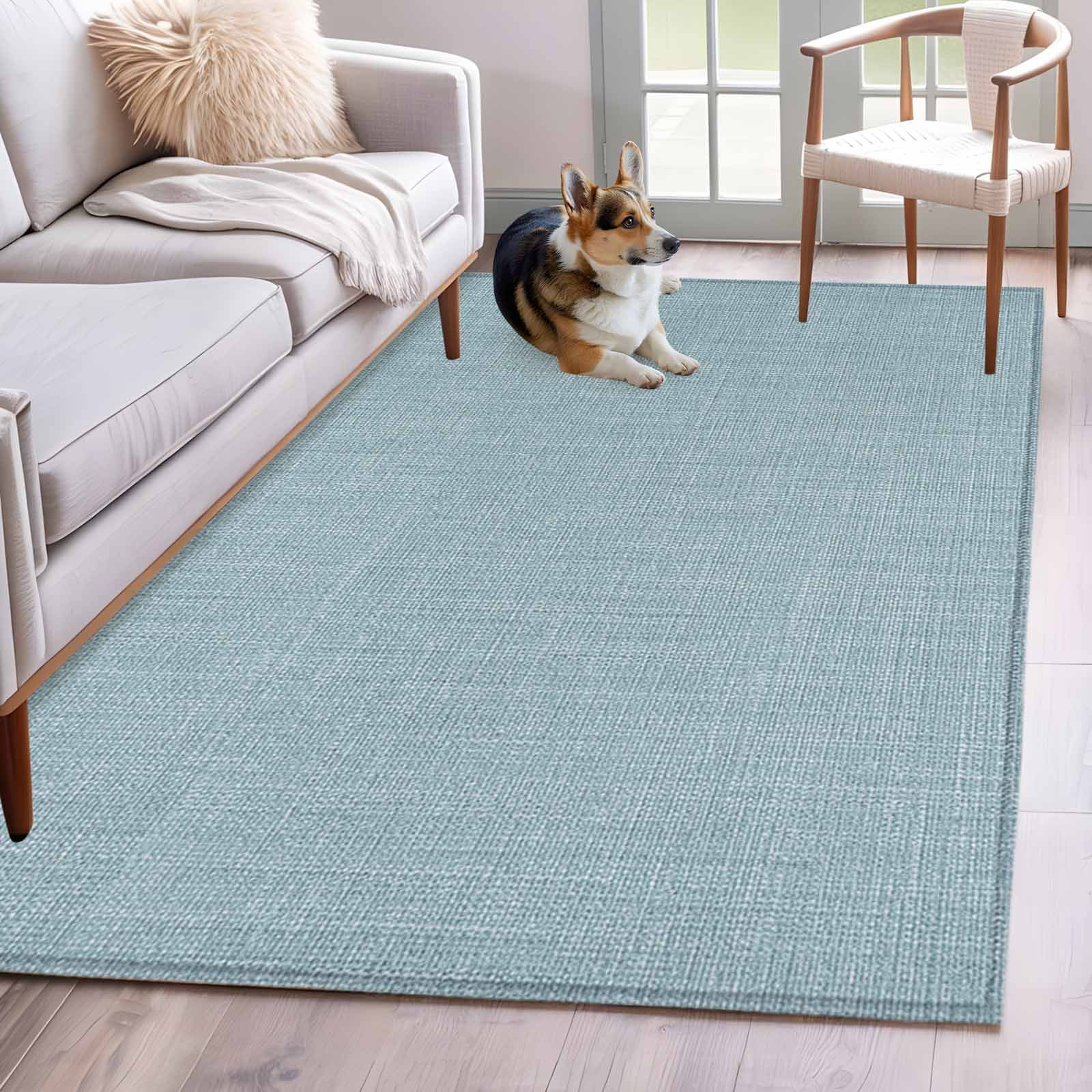 Rectangle Rug 4x6ft Area Rug,Light Blue Vintage Linen Area Rugs for ...
