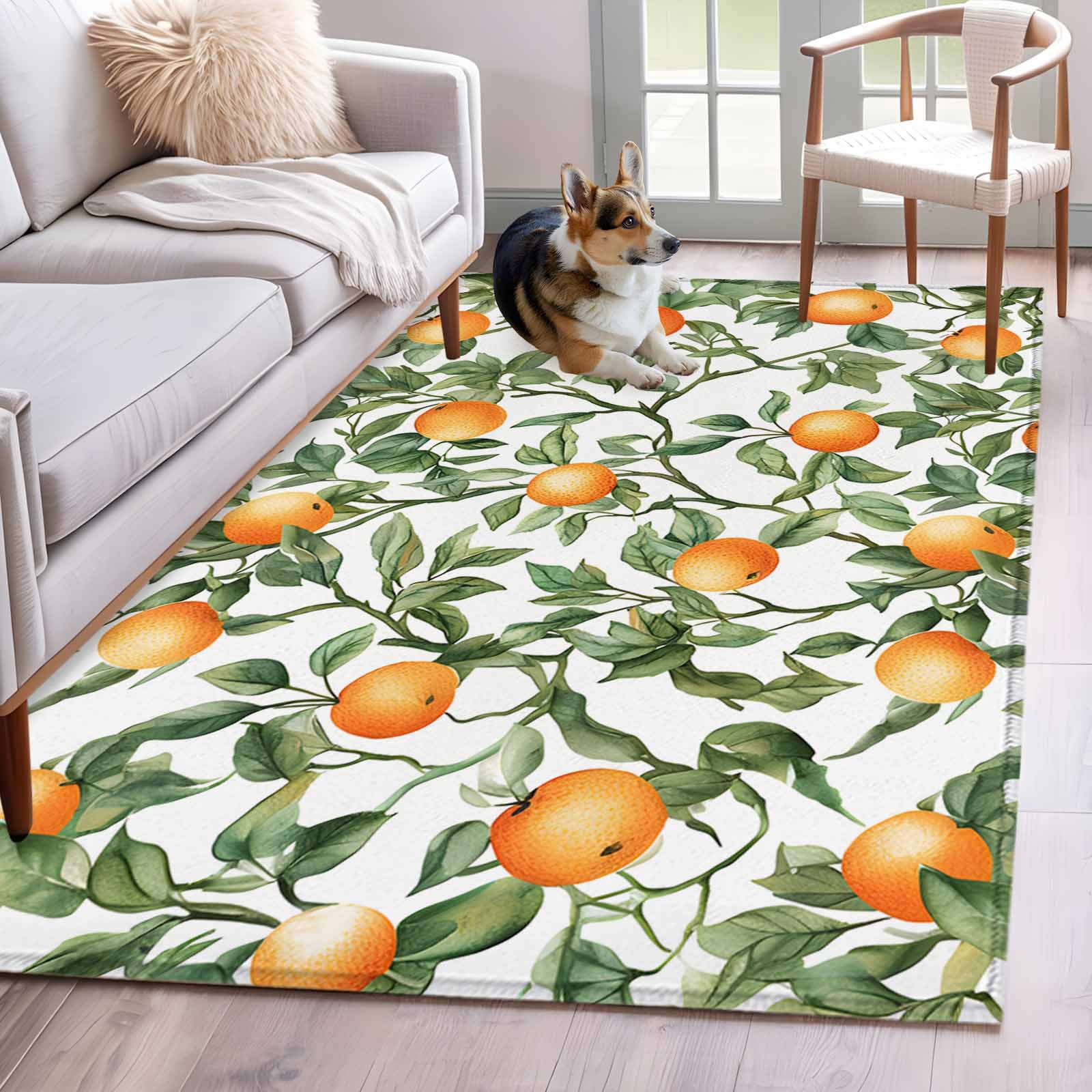 Rectangle Rug 4x6ft Area Rug,Summer Orange Watercolor Leaves Area Rugs ...