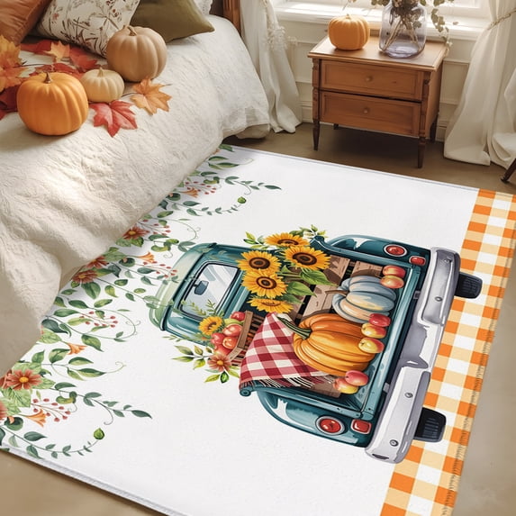 Rectangle Rug 4x6ft Area Rug, Thanksgiving Pumpkin Flower Leaf Area ...