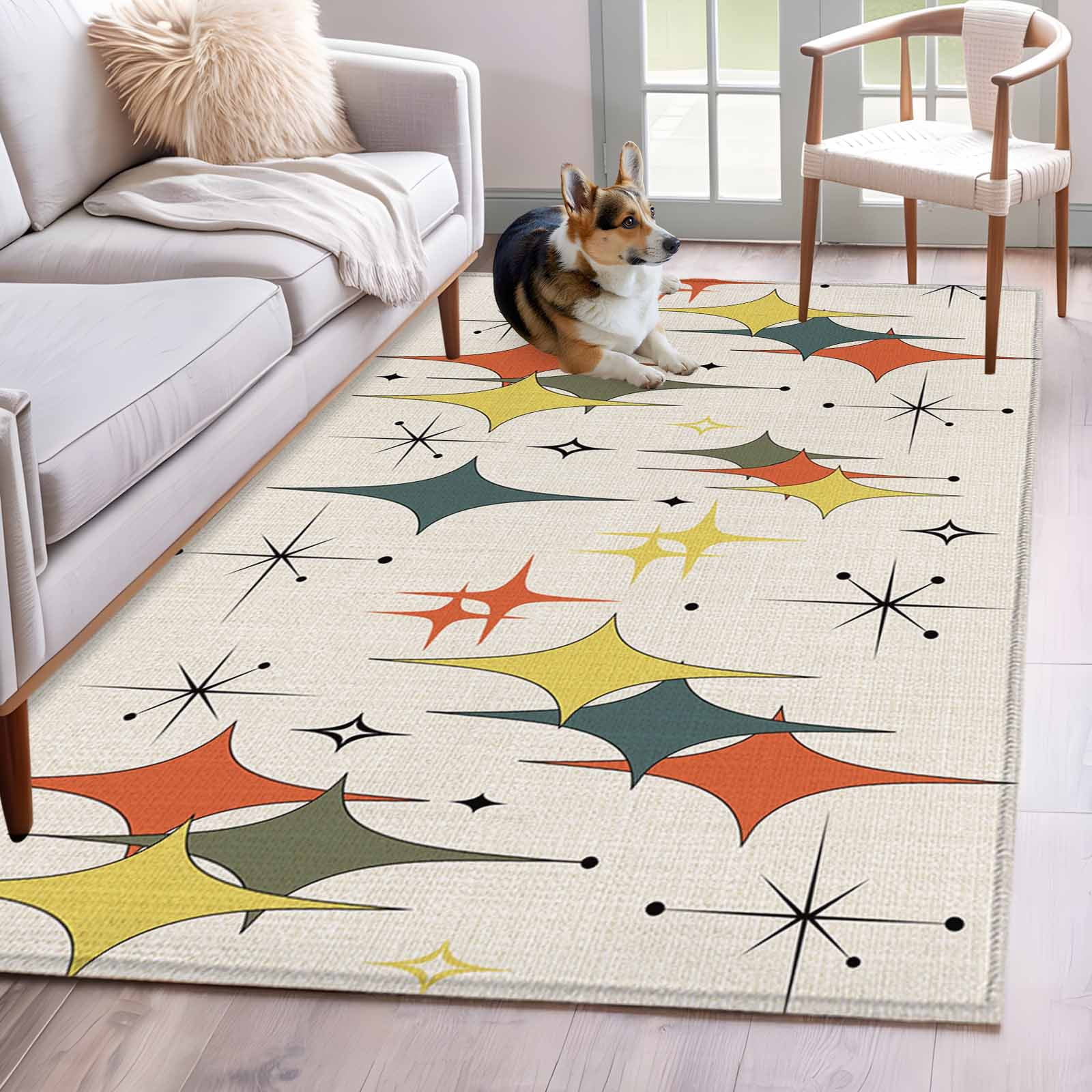 Rectangle Rug 4x6ft Area Rug,Yellow Red Geometric Bohemian Area Rugs ...