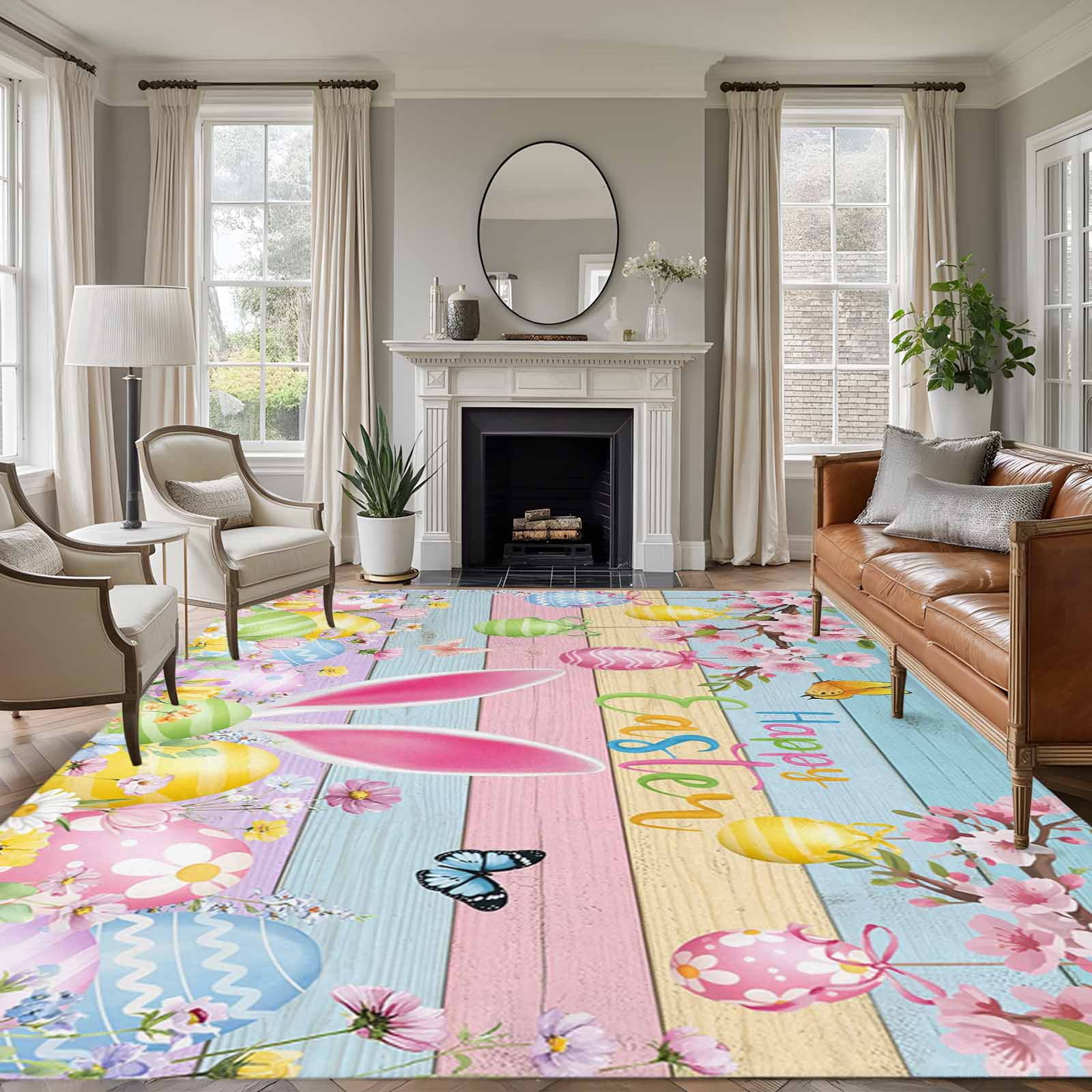 Rectangle Rug 6x9ft Area Rug,Easter Rabbit Egg Area Rugs for Living ...
