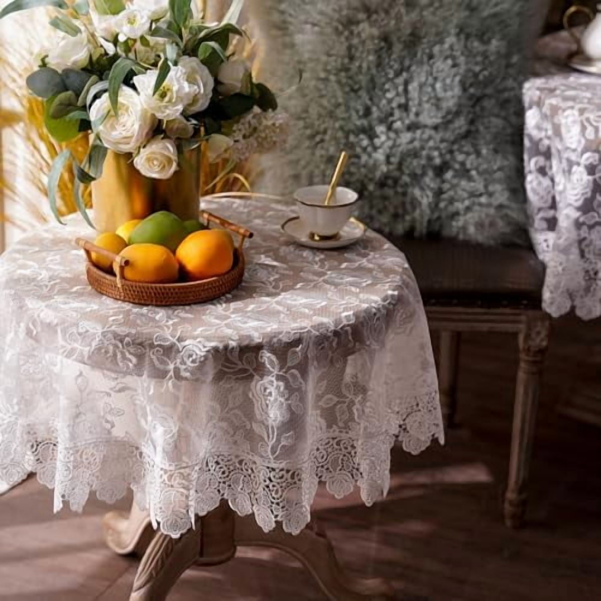 Rectangle Small Table Cloth Lace Macrame Vintage Tablecloth Shabby Chic ...