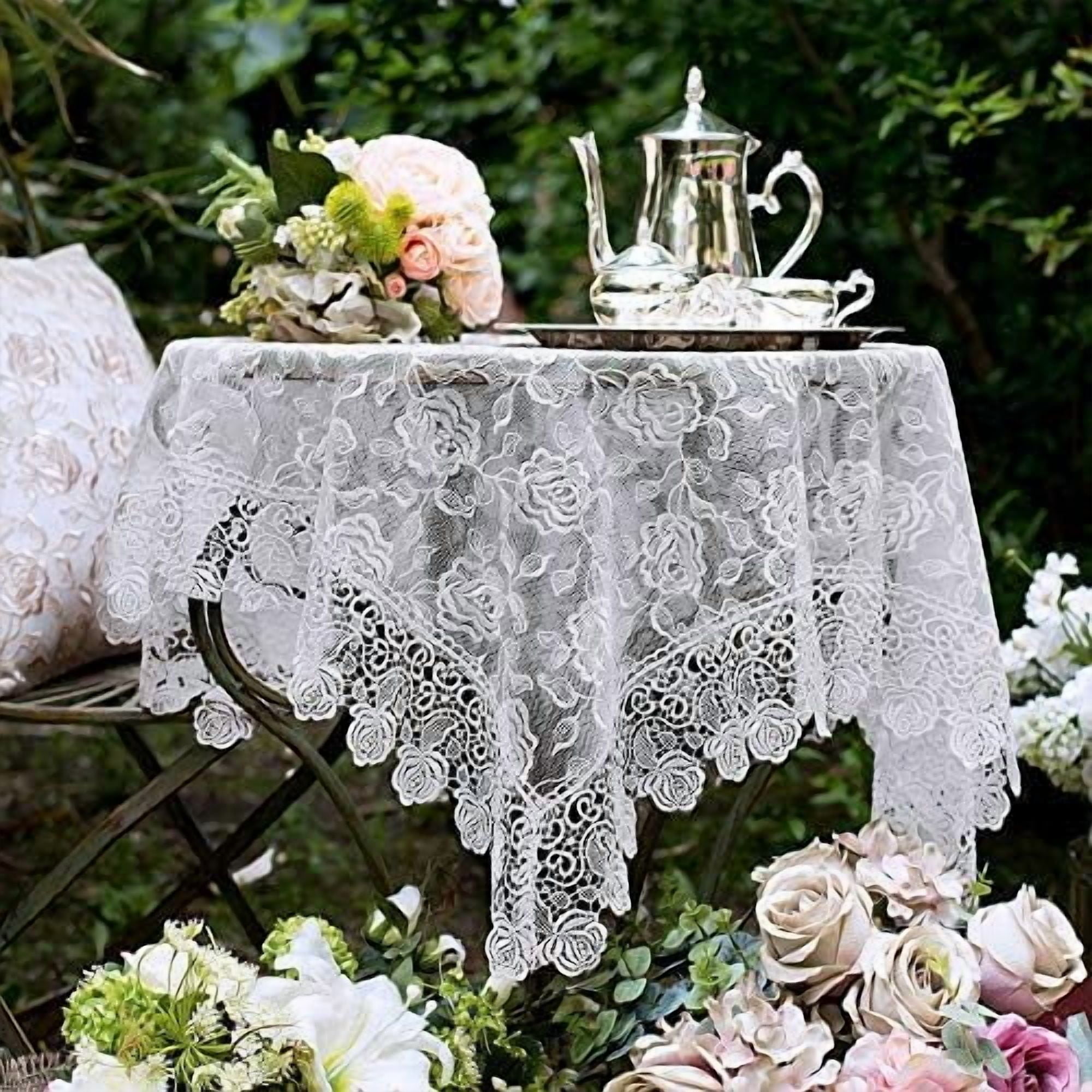 Rectangle Small Table Cloth Lace Macrame Vintage Tablecloth Shabby Chic ...