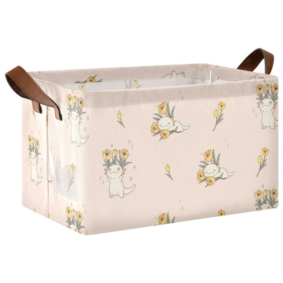 Rectangle Storage Basket with Handles Axolotl Tulip Flower Collapsible ...