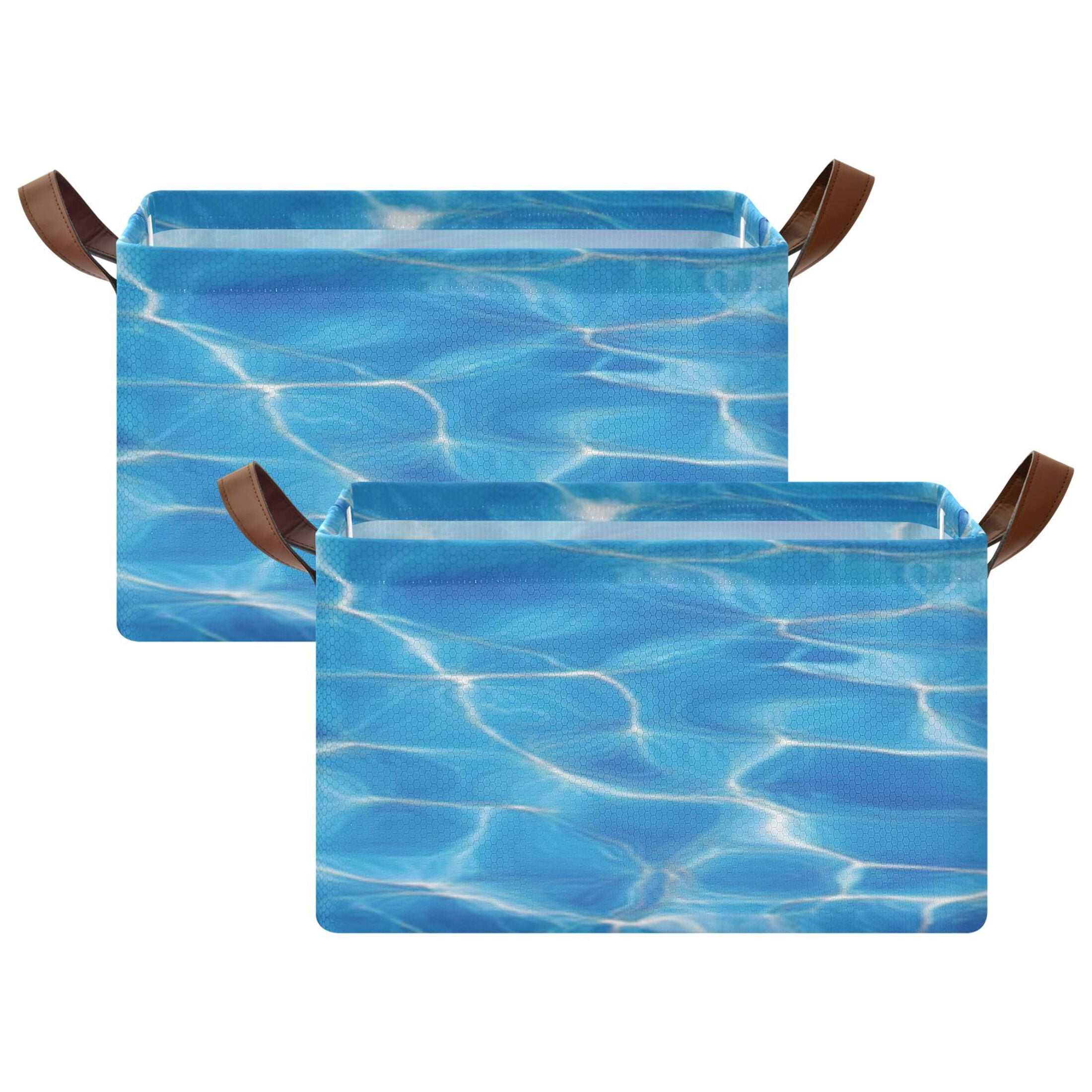Rectangle Storage Basket with Handles Blue Water Ripples Collapsible ...