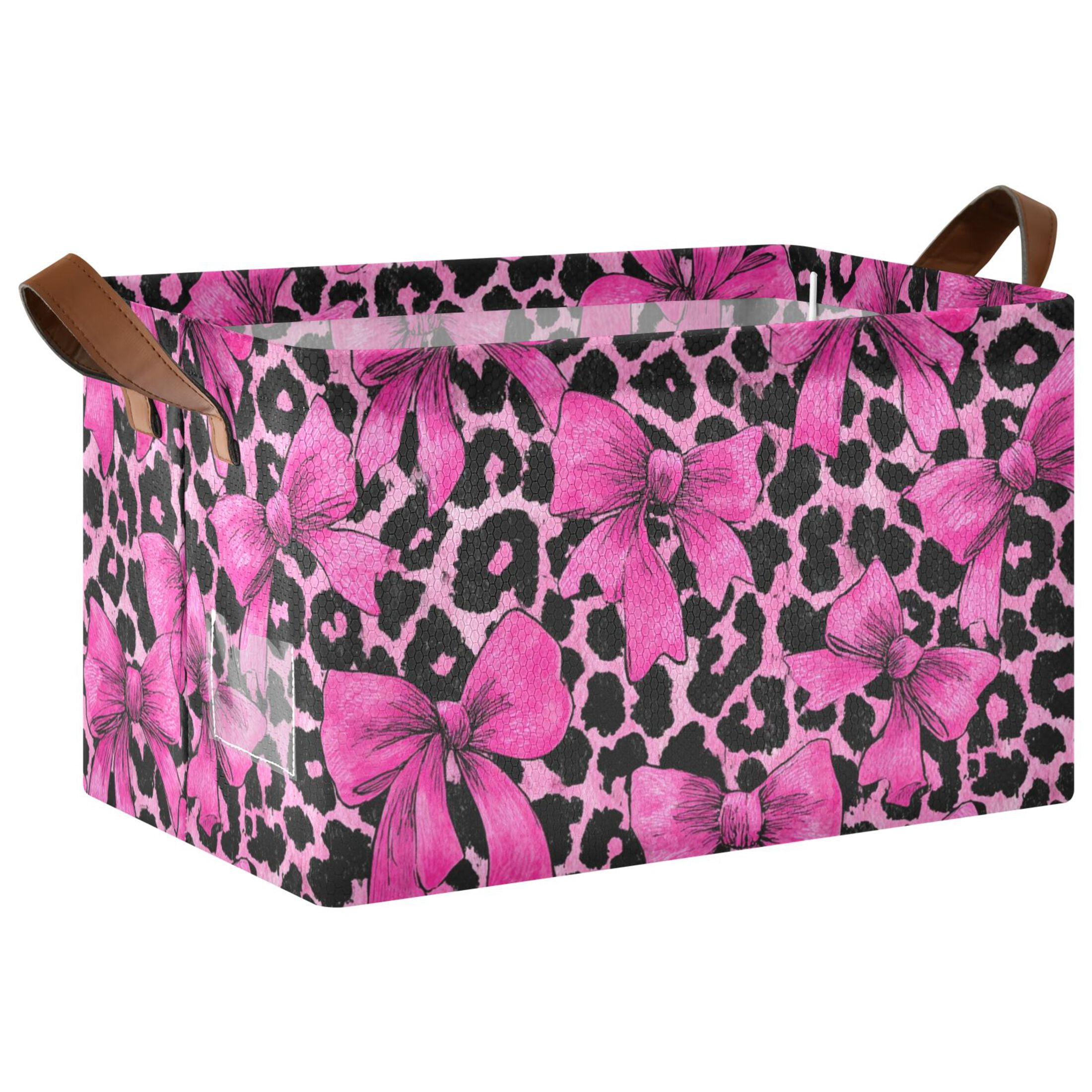 Rectangle Storage Basket with Handles Bow and Leopard Print Collapsible ...