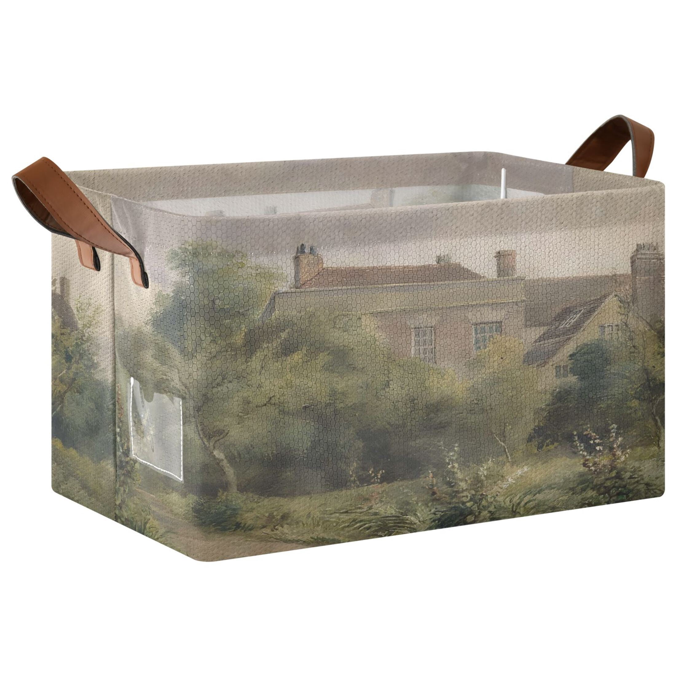 Rectangle Storage Basket with Handles Classical Rural Scenery ...