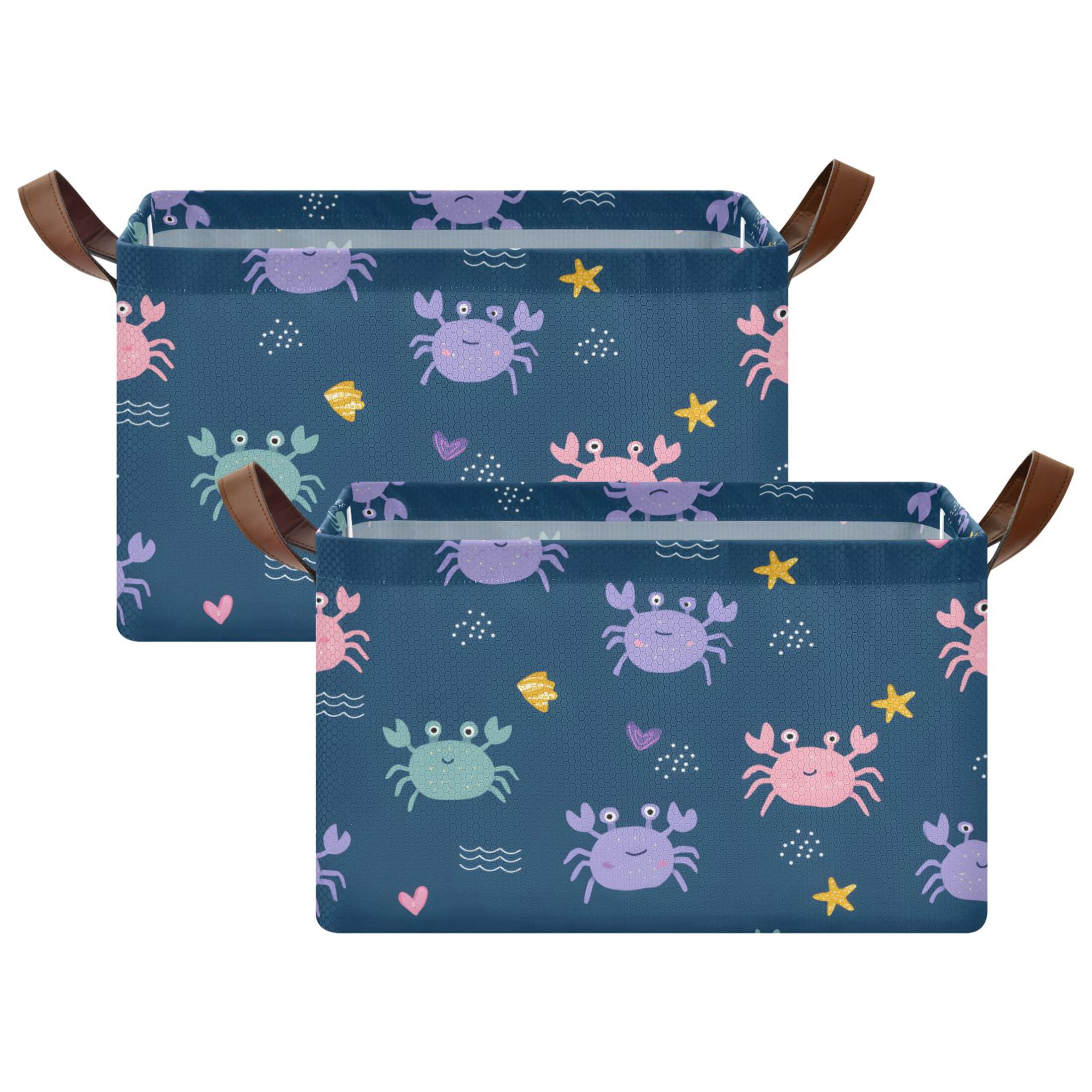 Rectangle Storage Basket with Handles Cute Crabs Collapsible Storage ...
