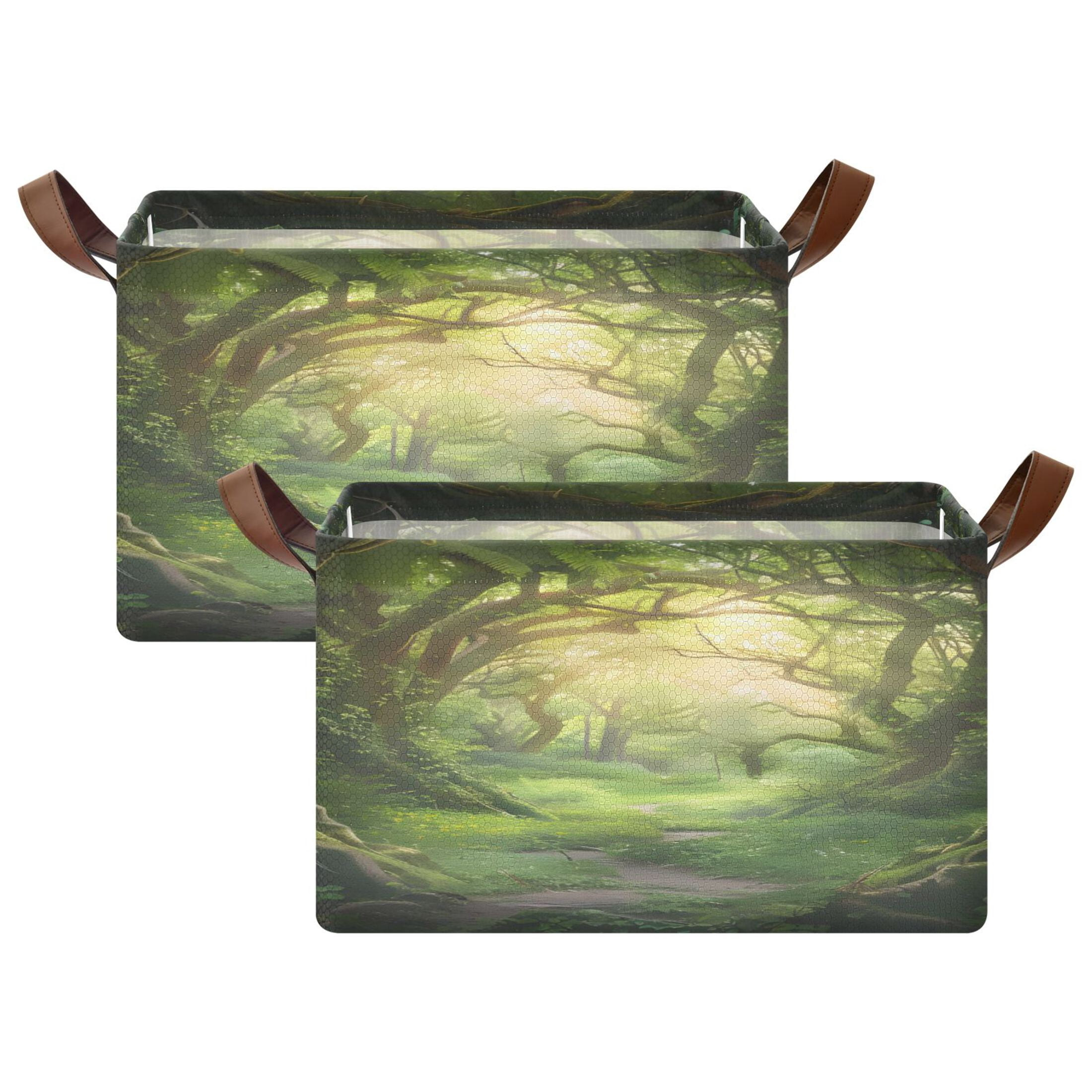 Rectangle Storage Basket with Handles Green Forest Collapsible Storage ...