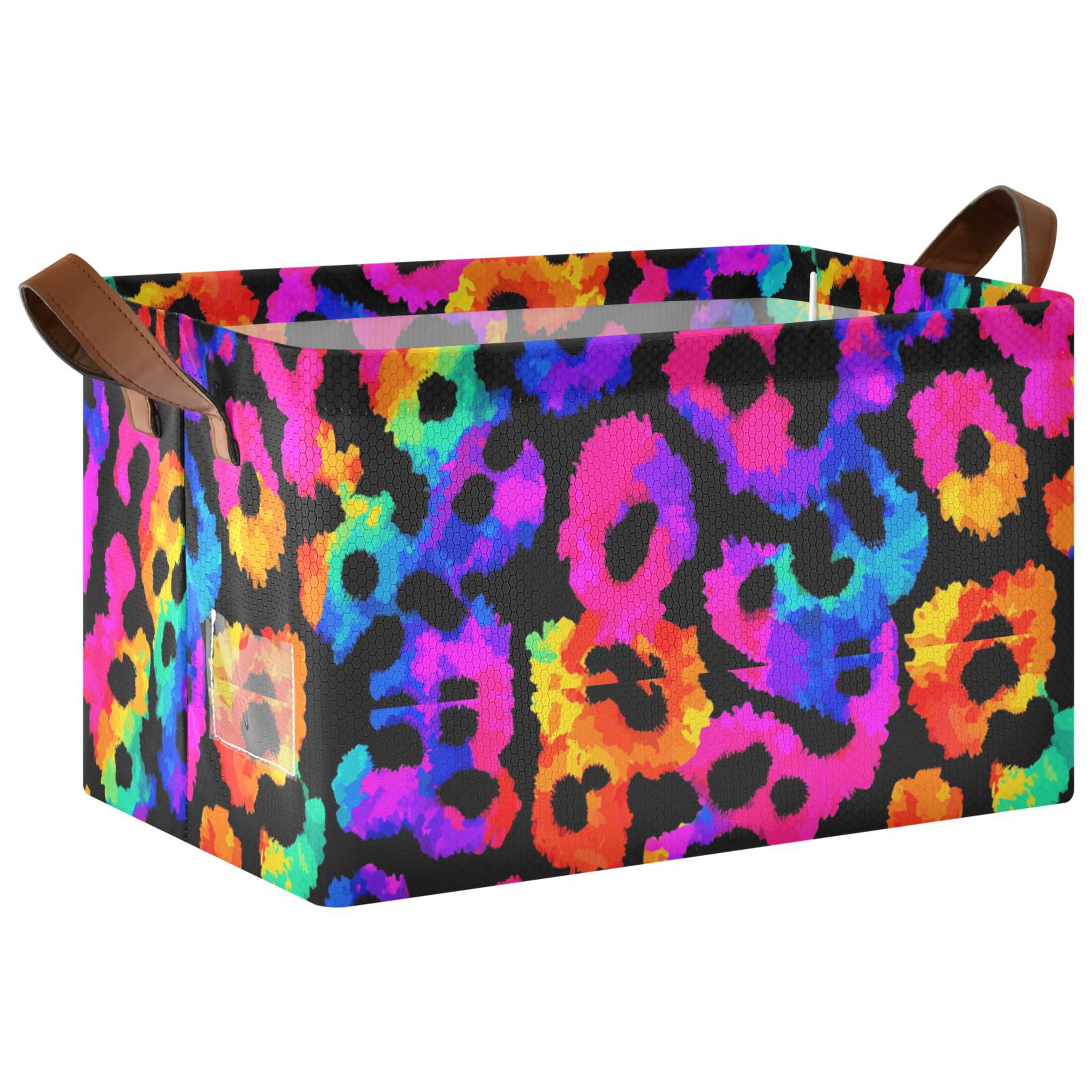 Rectangle Storage Basket with Handles Leopard Collapsible Storage Bin ...