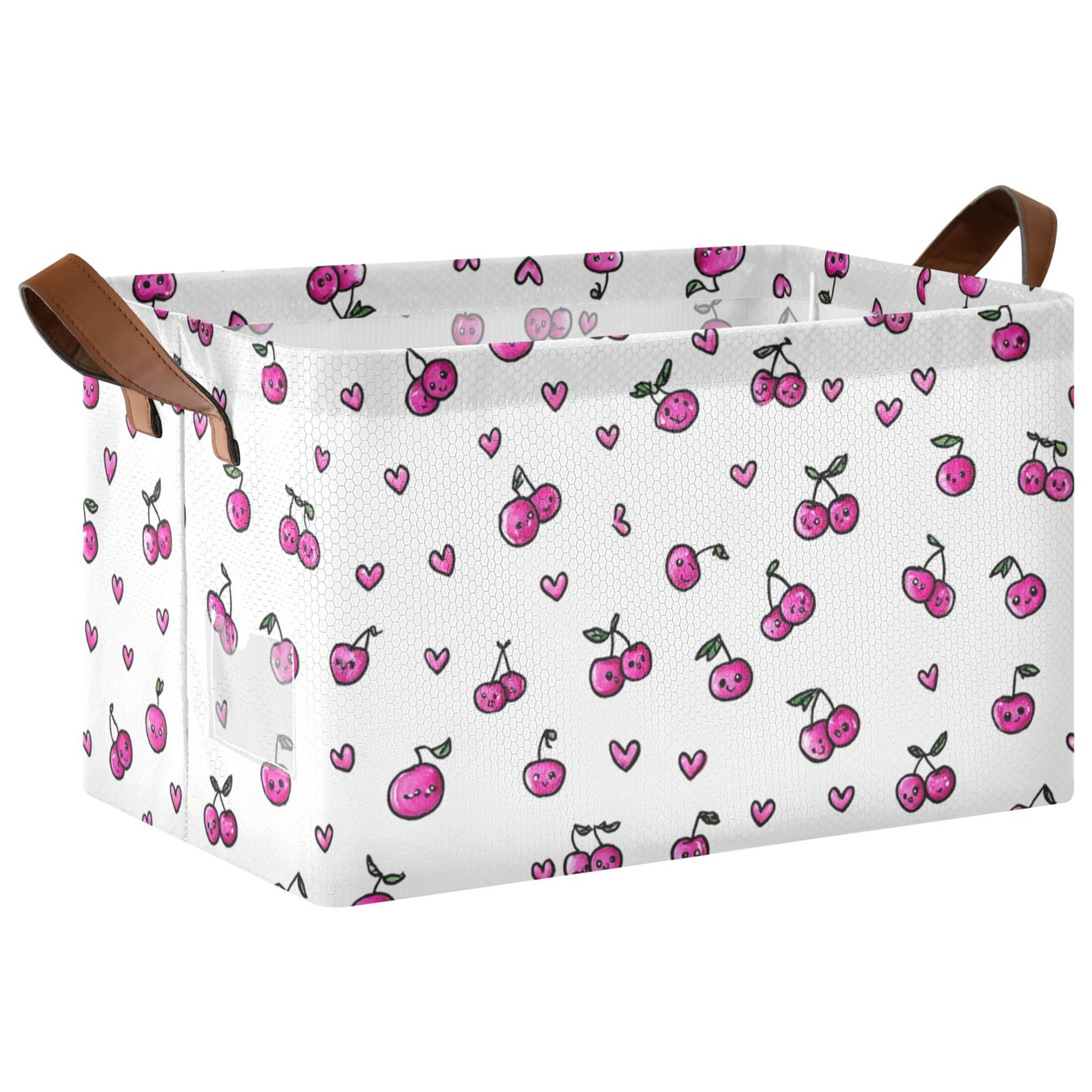 Rectangle Storage Basket with Handles Mini Cute Cherry Collapsible ...