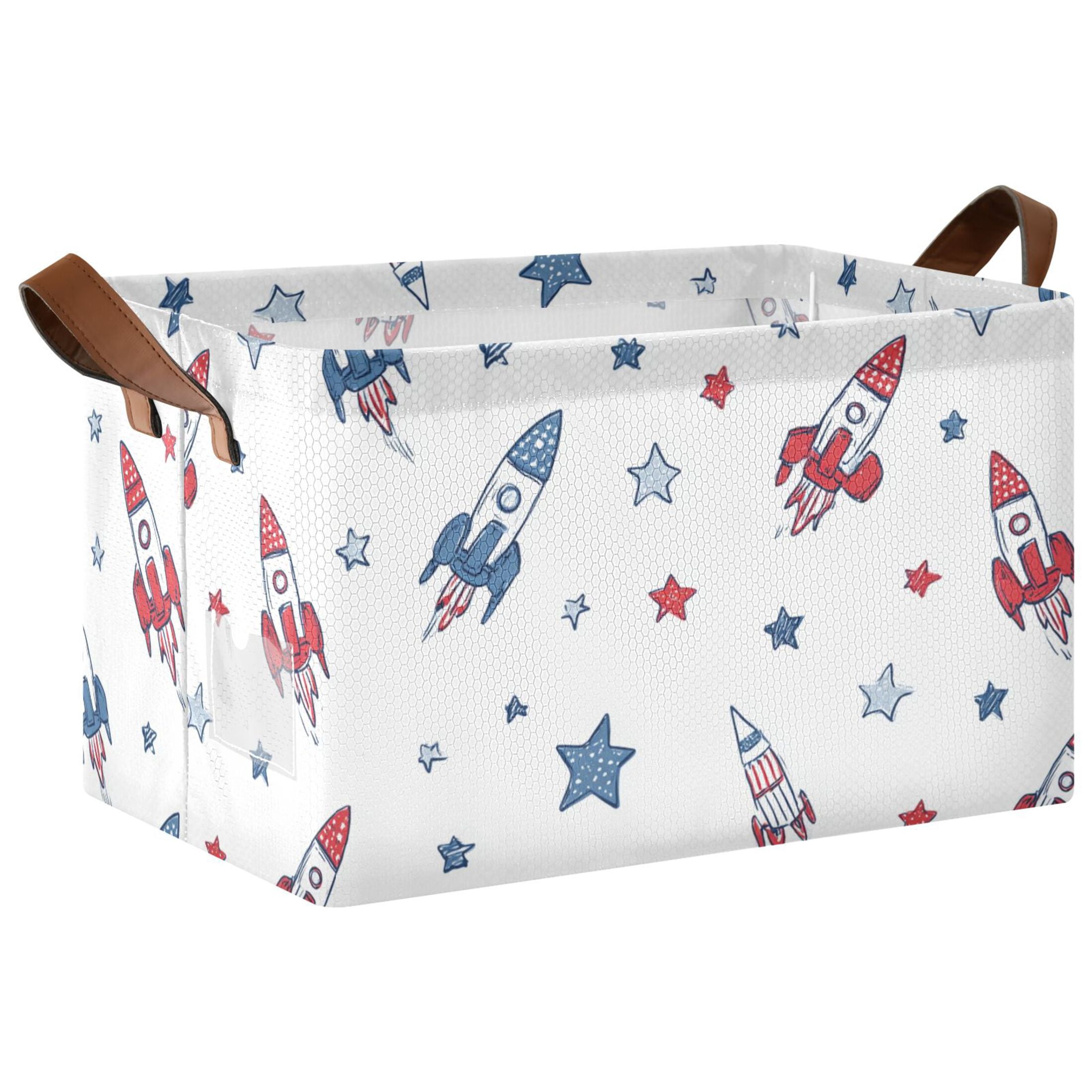 Rectangle Storage Basket with Handles Rockets and Stars Collapsible ...