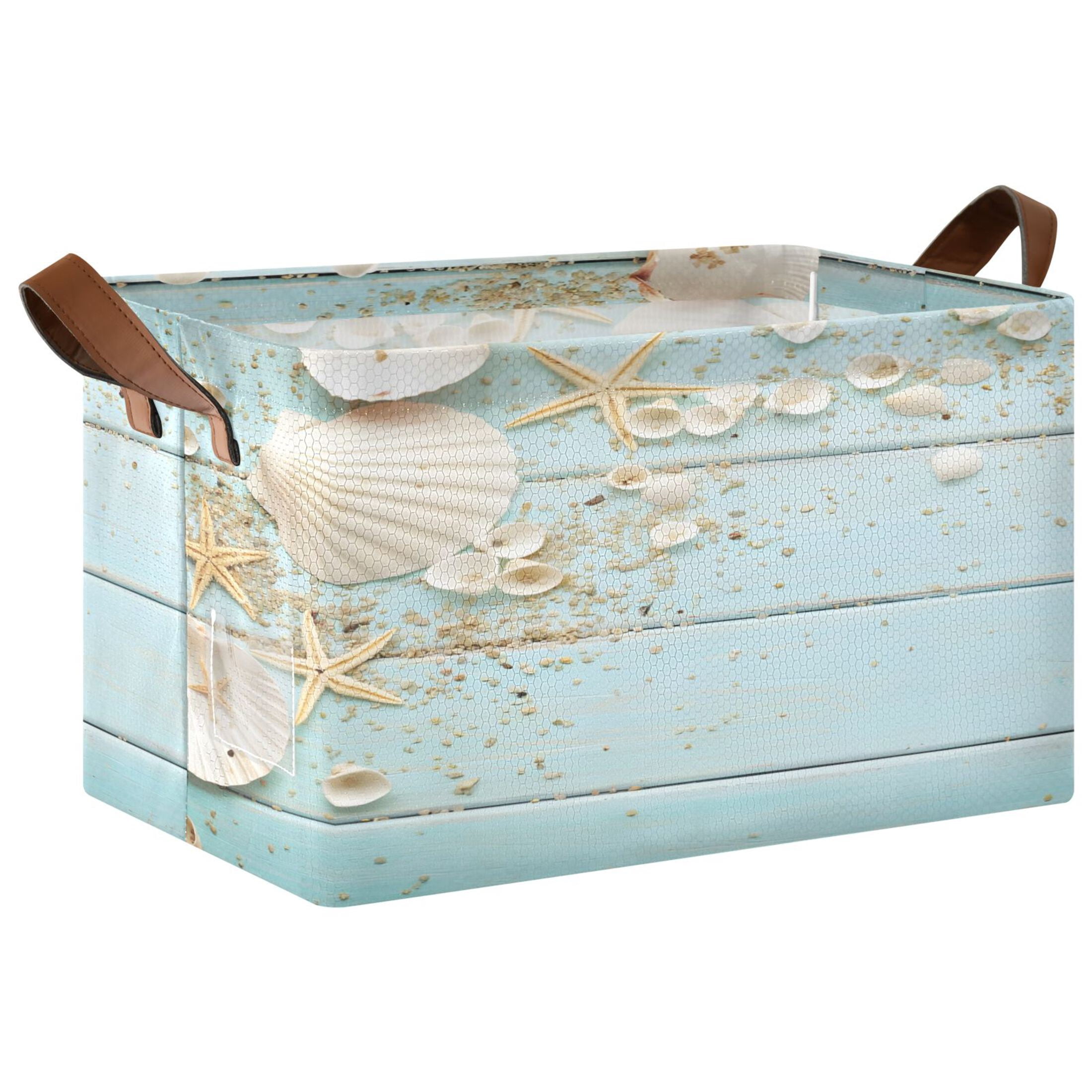 Rectangle Storage Basket with Handles Shells and Starfish Collapsible ...