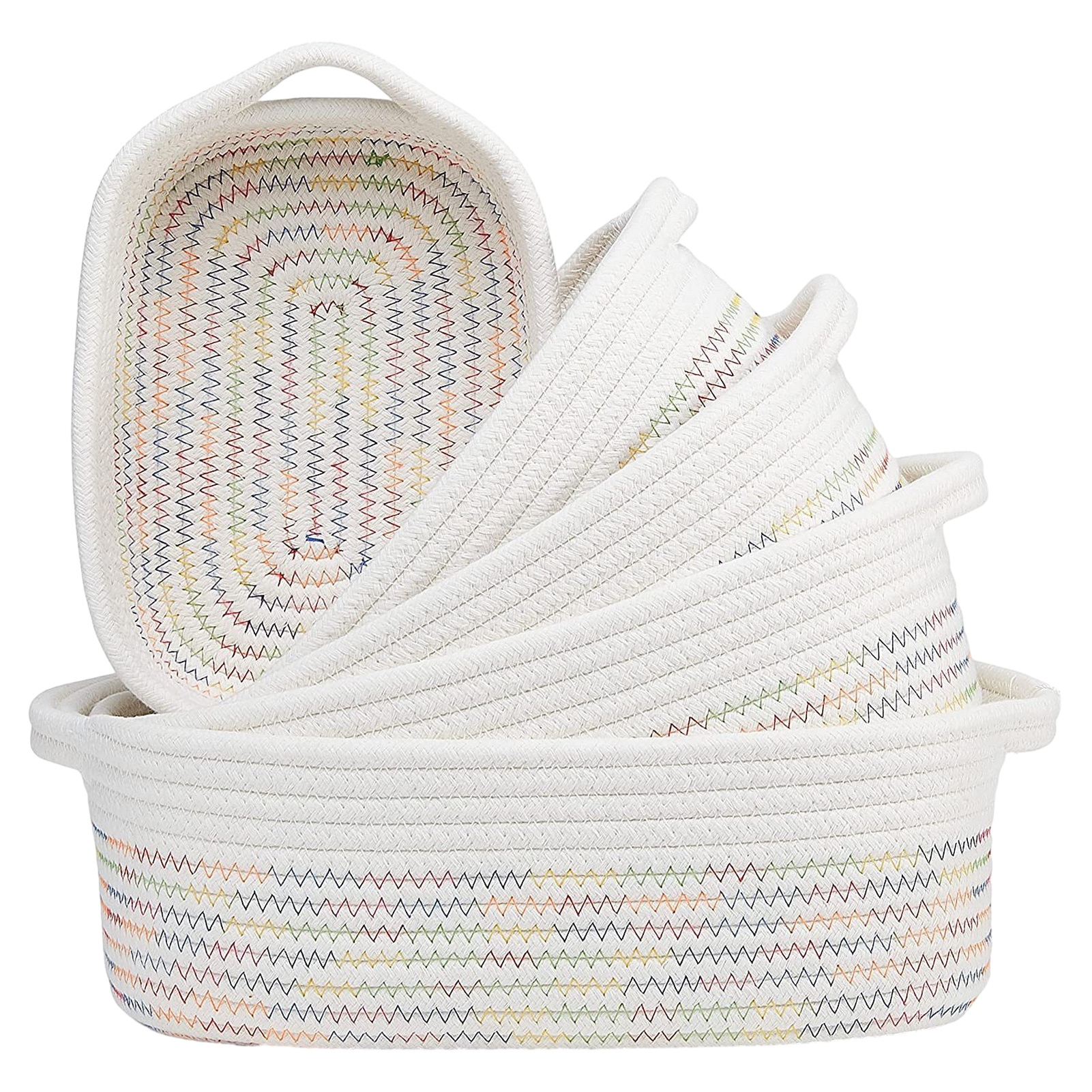 Rectangle Storage Baskets, Set of 5, Natural Cotton Rope Woven Baskets ...