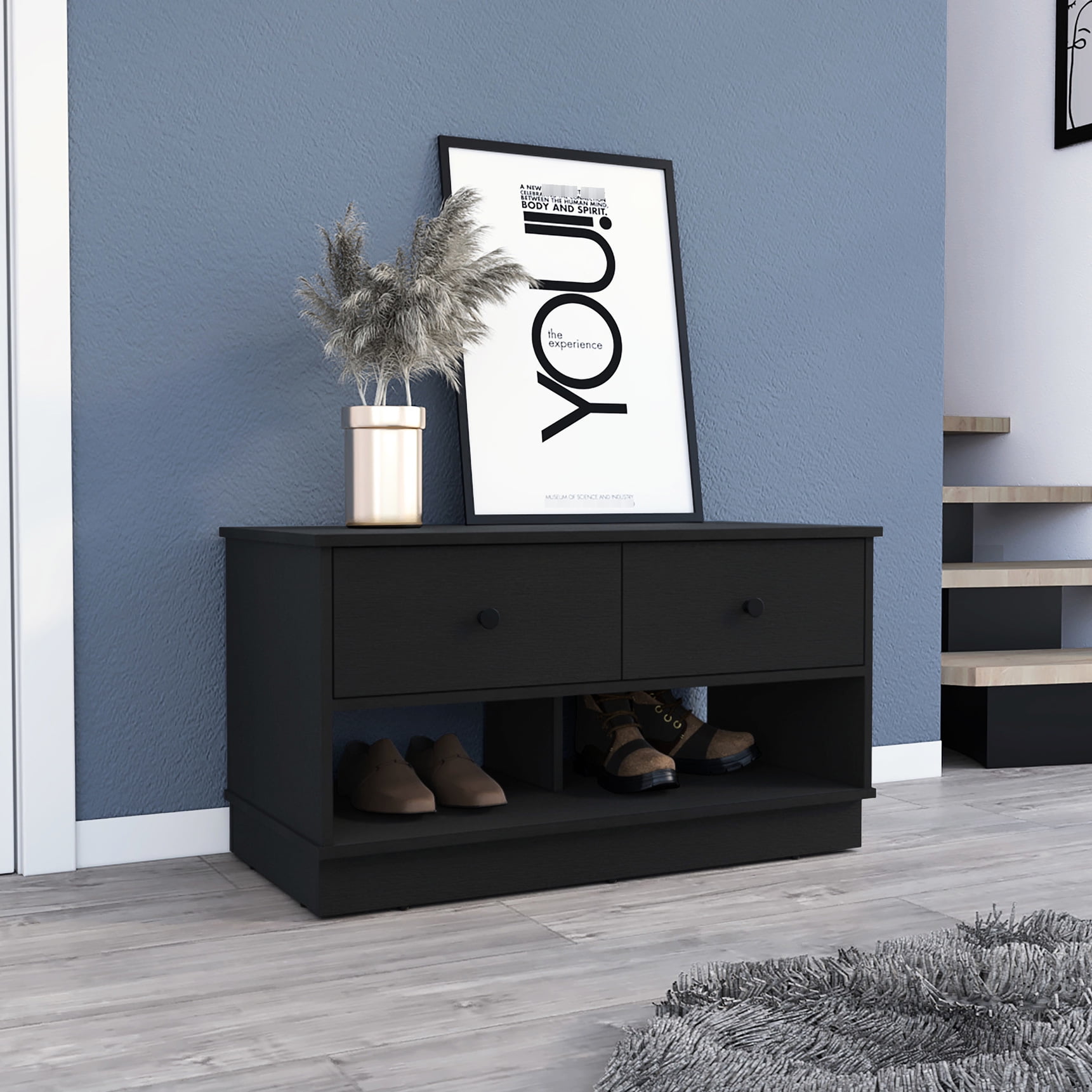 Rectangle Storage Bench with 2 Shelves 2 Drawers | Display Decor on ...