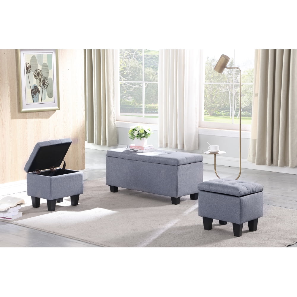 Rectangle Storage Ottoman with Storage Space, 3 in 1 Combination ...