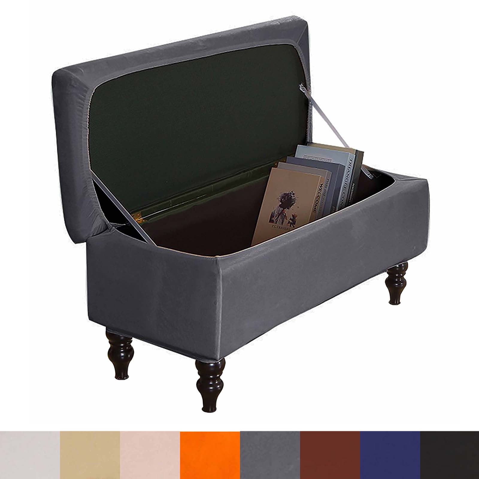 Rectangle Stretch Ottoman Bench Cover Velvet Storage Ottoman Covers For ...