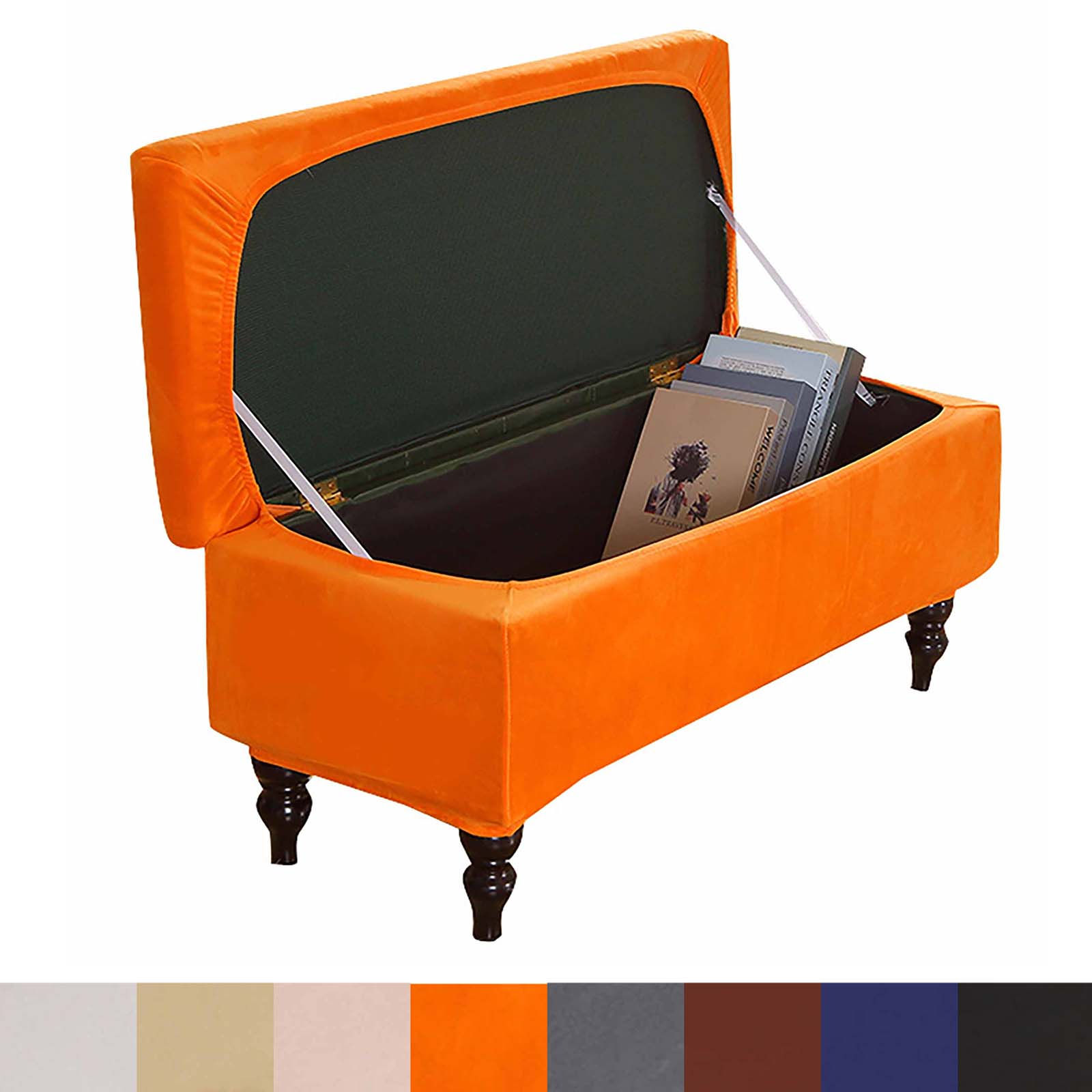 Rectangle Stretch Ottoman Bench Cover Velvet Storage Ottoman Covers For ...