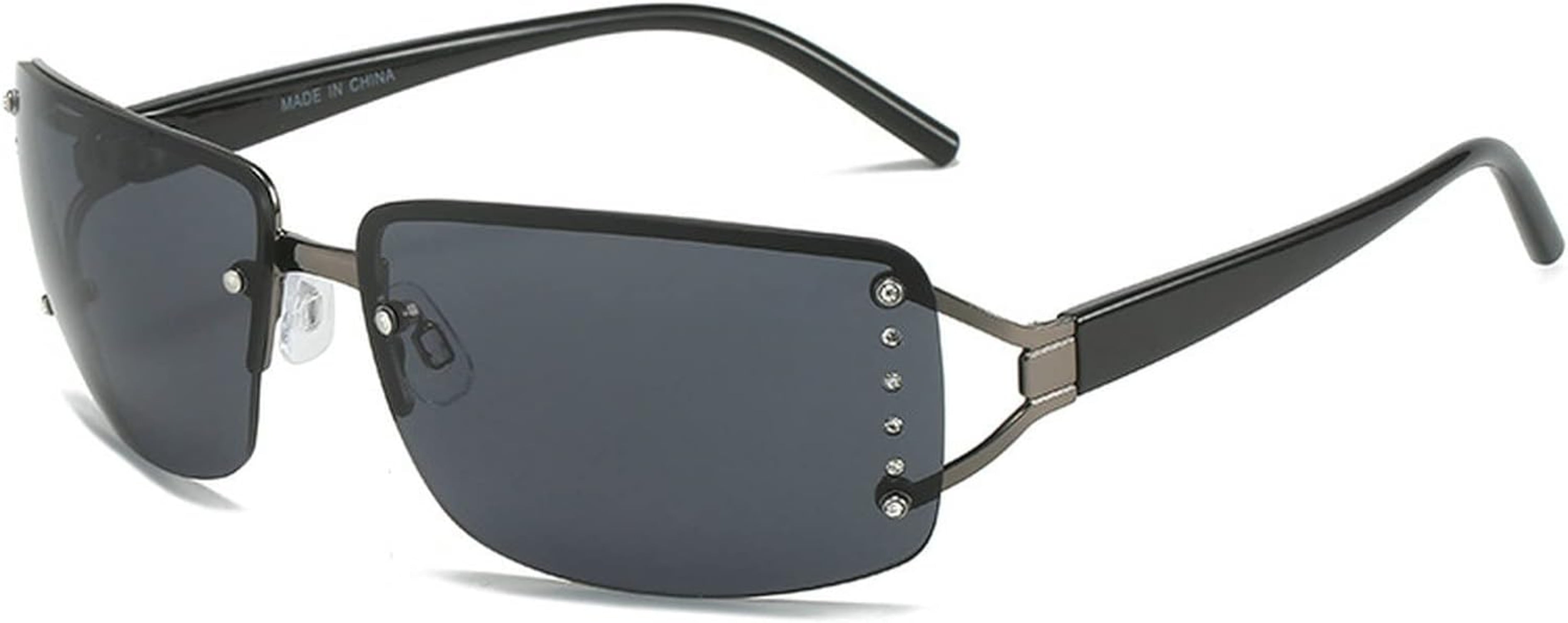 Rectangle Sunglasses for Women,Rimless Shield Wrap Around Sunglasses ...