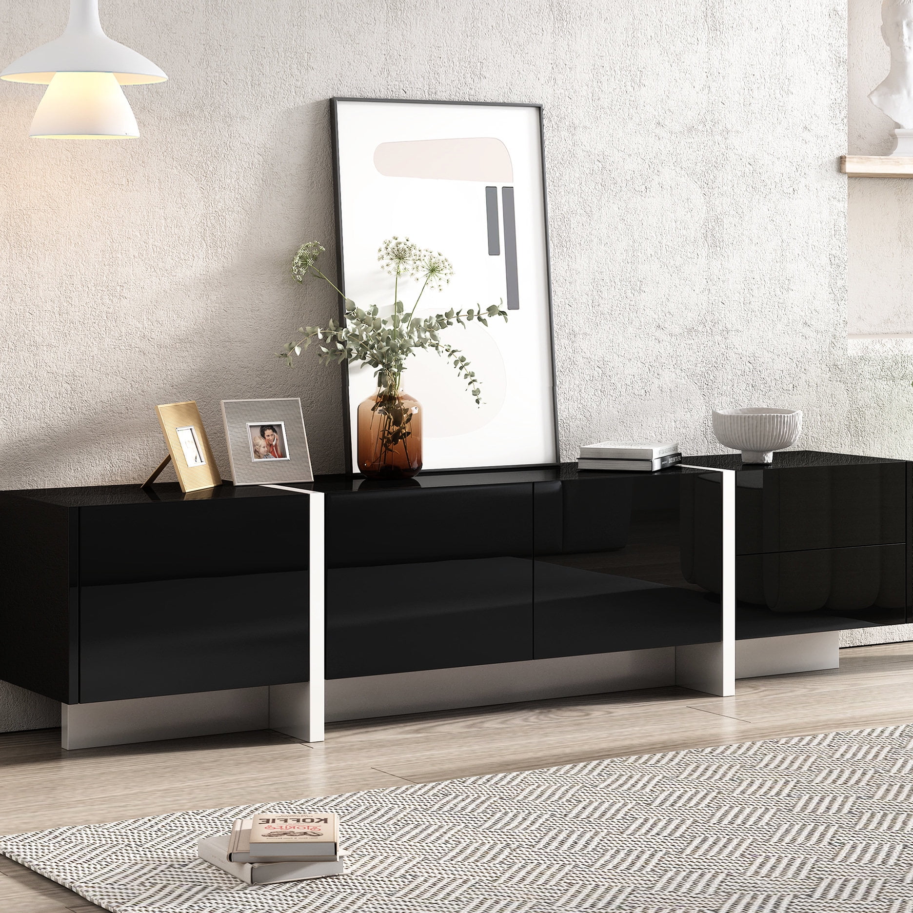 Rectangle TV Stand, Black Top & White Base, Suitable for Various ...