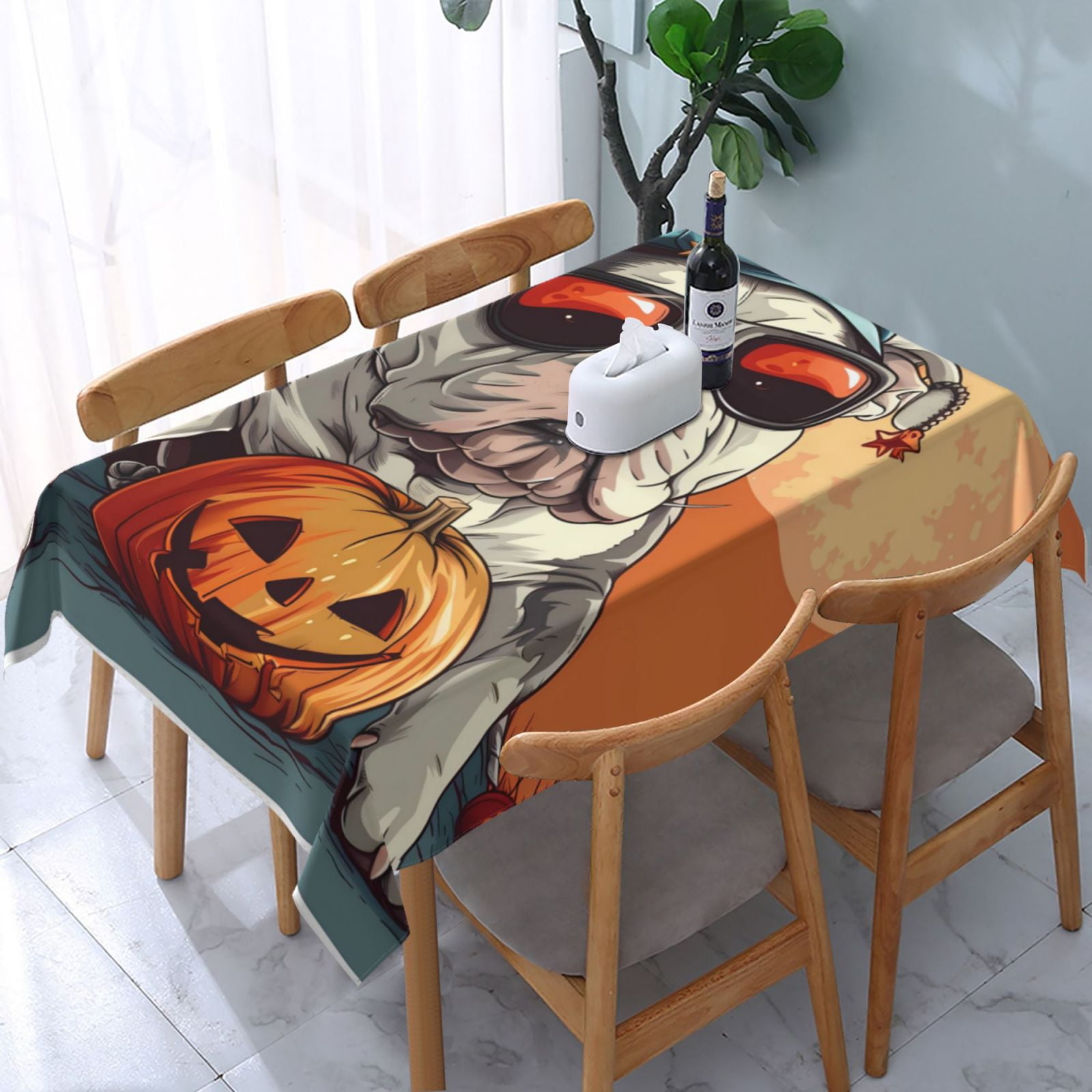 Rectangle Table Cloth - Halloween Cool Bulldog Pumpkin 54x72 inch ...