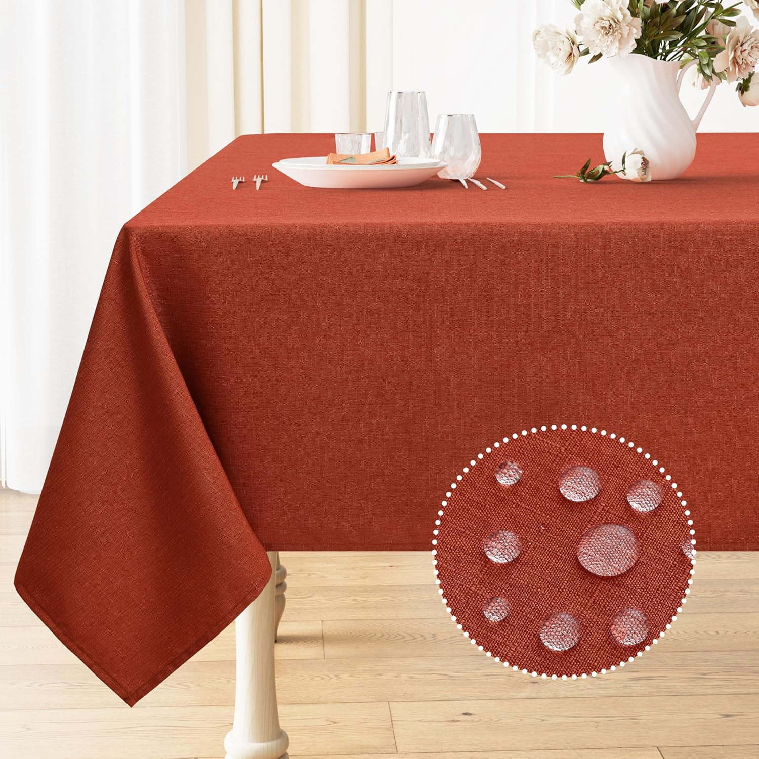 Rectangle Table Cloth Linen Textured, Waterproof Spillproof Anti ...