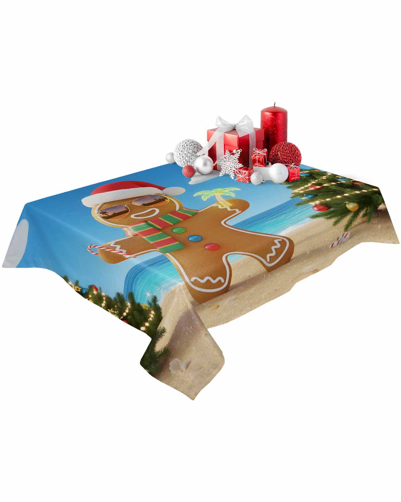 Rectangle Tablecloth 54 x 108 Inches Christmas Tree Gingerbread Man ...