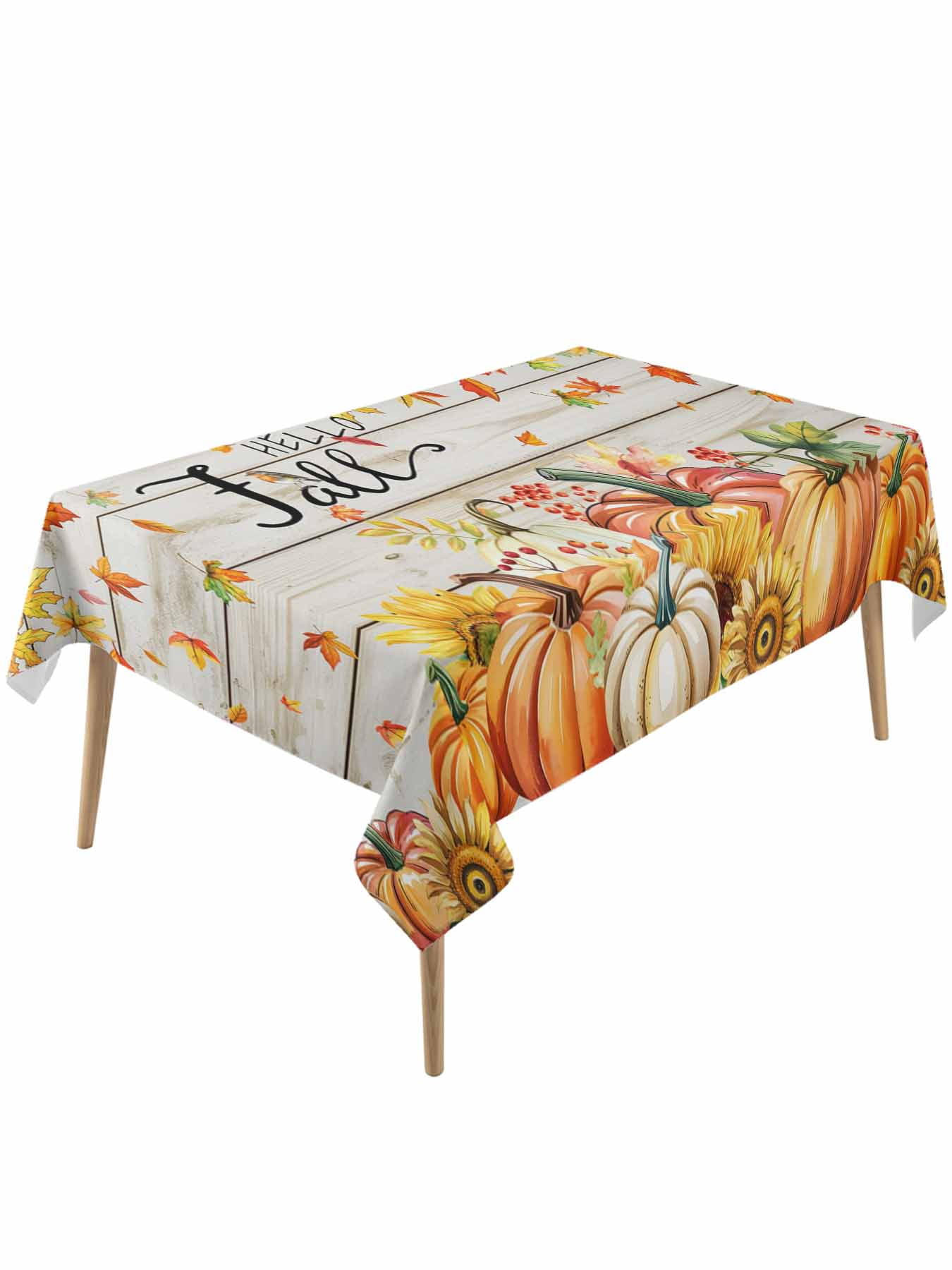 Rectangle Tablecloth 54 x 108 Inches Hello Fall Thanksgiving Pumpkins ...