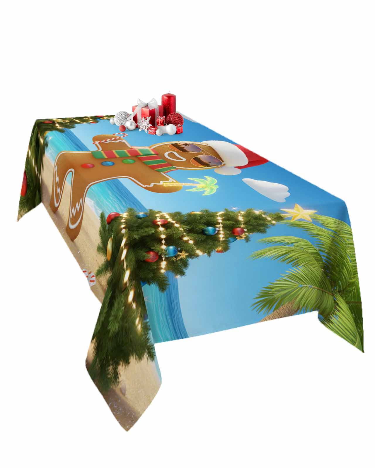 Rectangle Tablecloth 60 x 120 Inches Christmas Tree Gingerbread Man ...