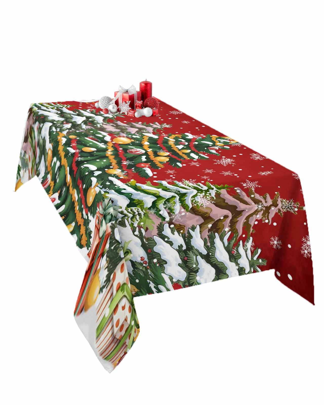 Rectangle Tablecloth 60 x 120 Inches Christmas Trees Snowman Snowflakes ...