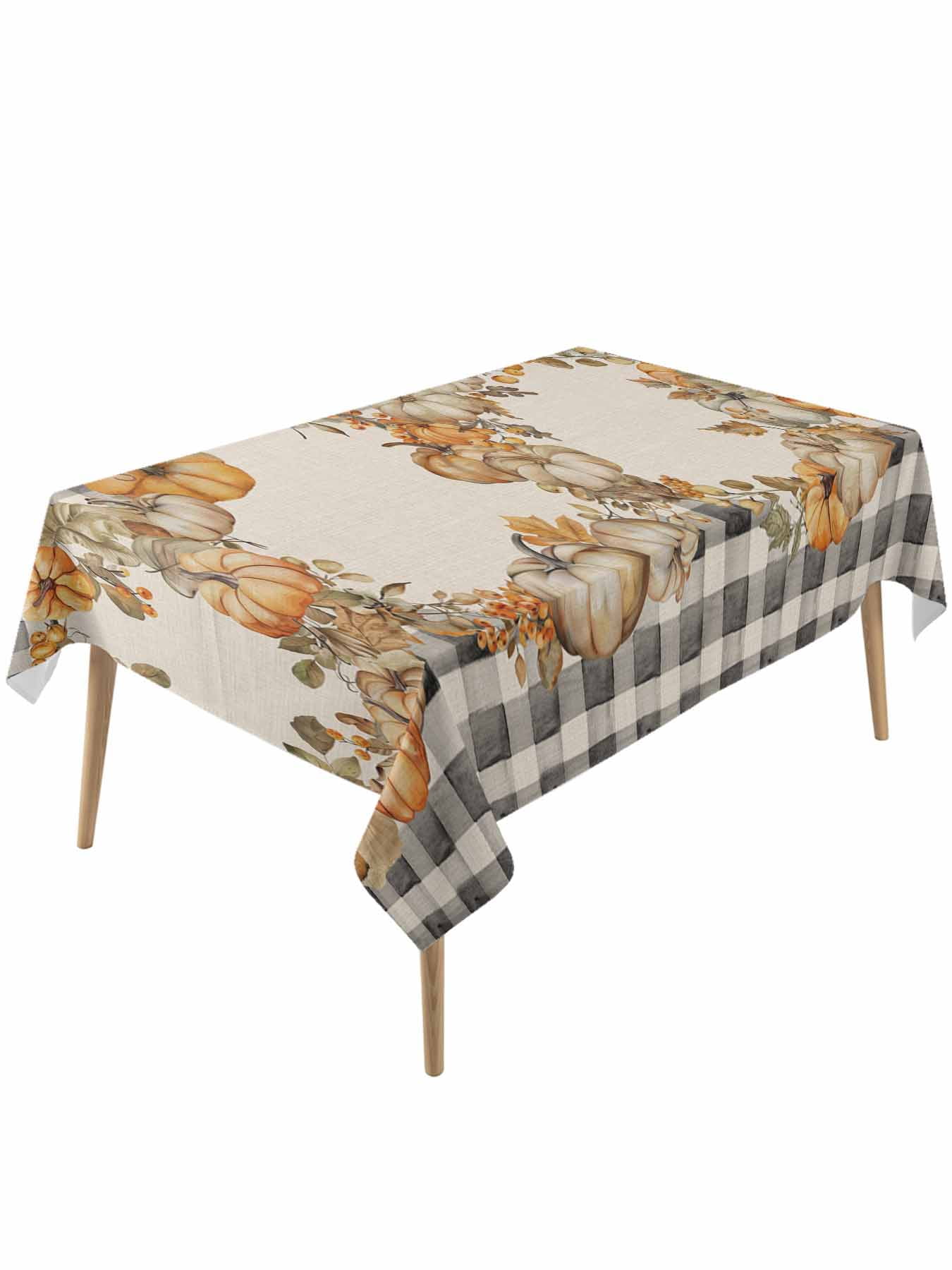 Rectangle Tablecloth 60 x 120 Inches Fall Pumpkins Leaves Black White ...