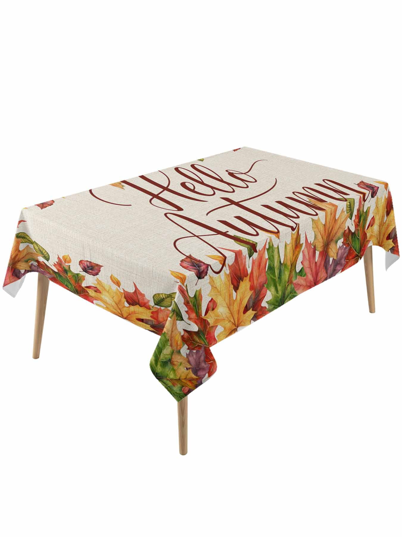 Rectangle Tablecloth 60 x 120 Inches Hello Autumn Maple Leaves Linen ...