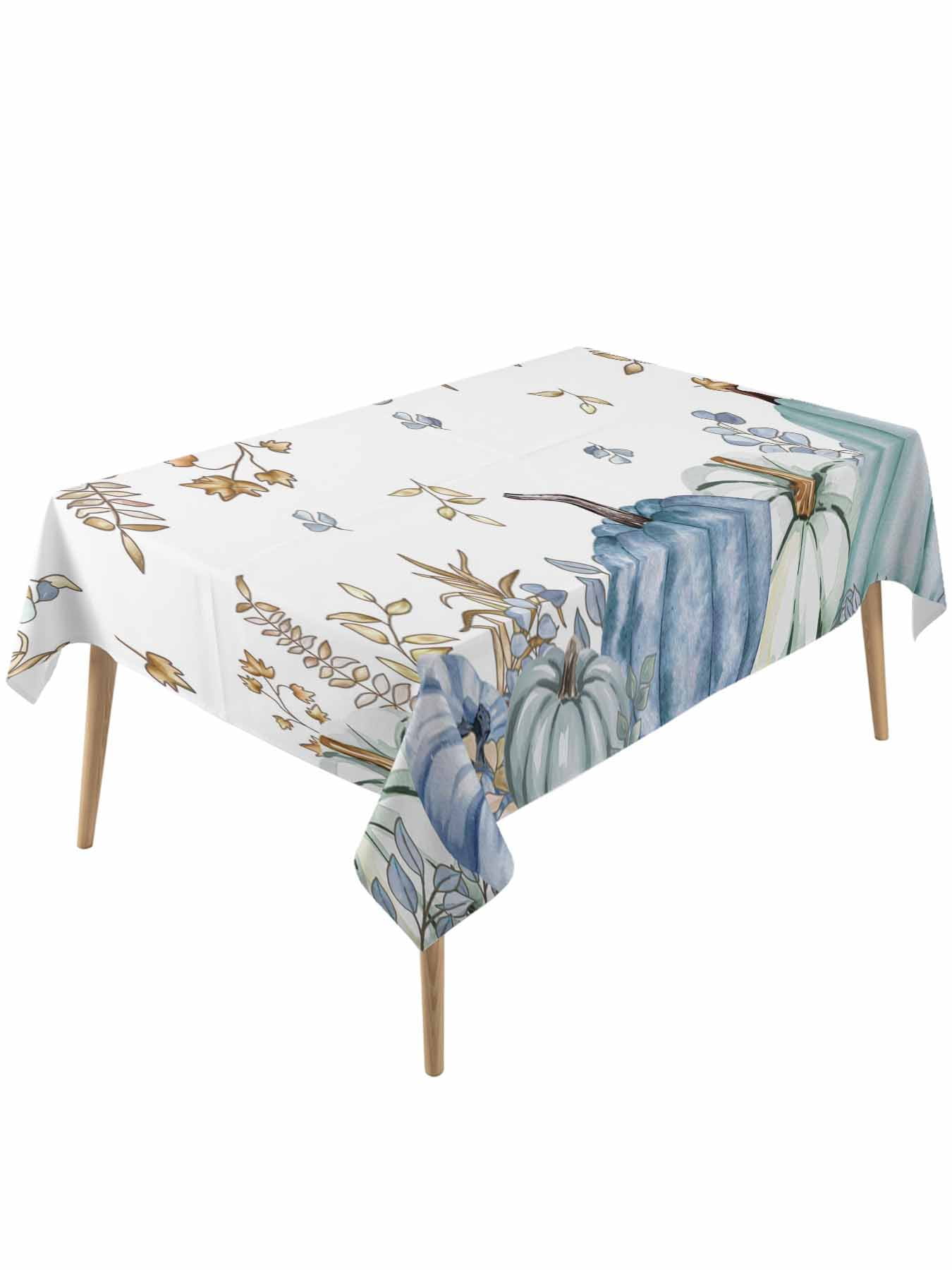 Rectangle Tablecloth 60 x 120 Inches Thanksgiving Fall Blue Pumpkins ...