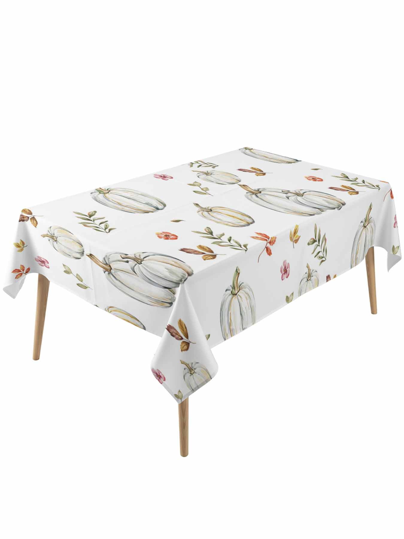 Rectangle Tablecloth 60 x 120 Inches Thanksgiving White Pumpkins Leaves ...