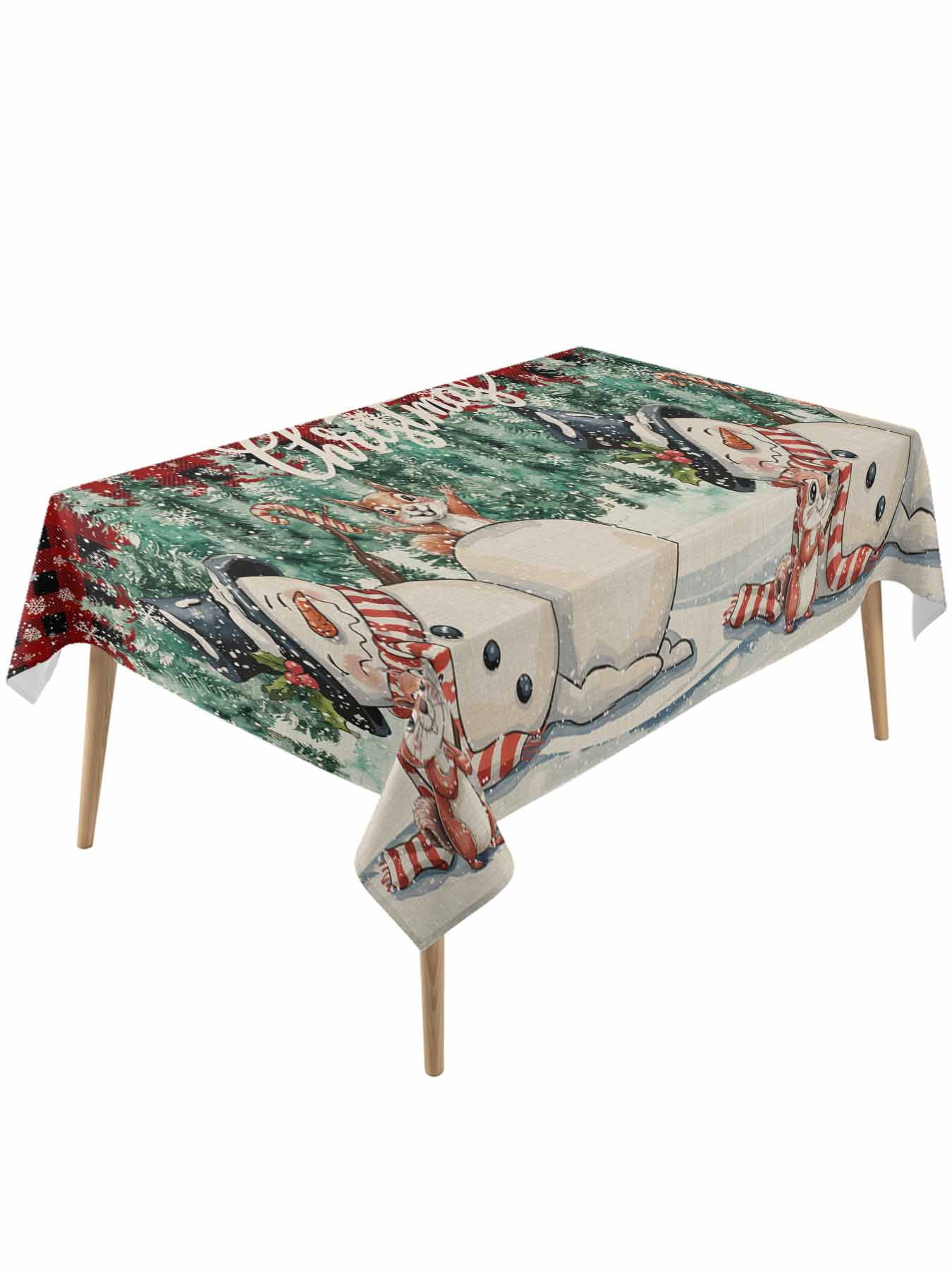 Rectangle Tablecloth 60 x 120 Inches Vintage Christmas Snowman Pine ...