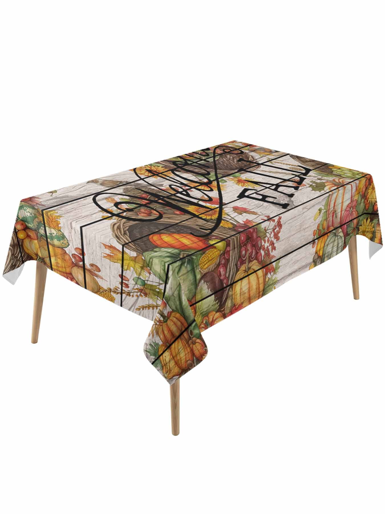 Rectangle Tablecloth 60 x 120 Inches Welcome Fall Robin Colorful Fruits ...