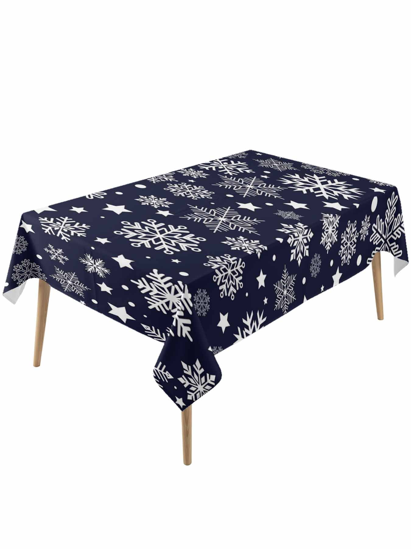 Rectangle Tablecloth 60 x 120 Inches Winter Snowflakes Stars Blue ...