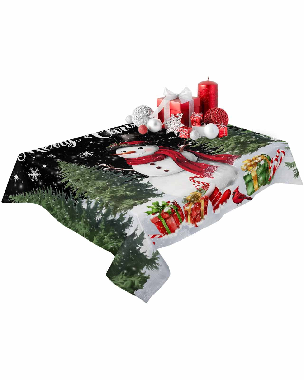 Rectangle Tablecloth 60 x 84 Inches Snowman Christmas Tree Black ...