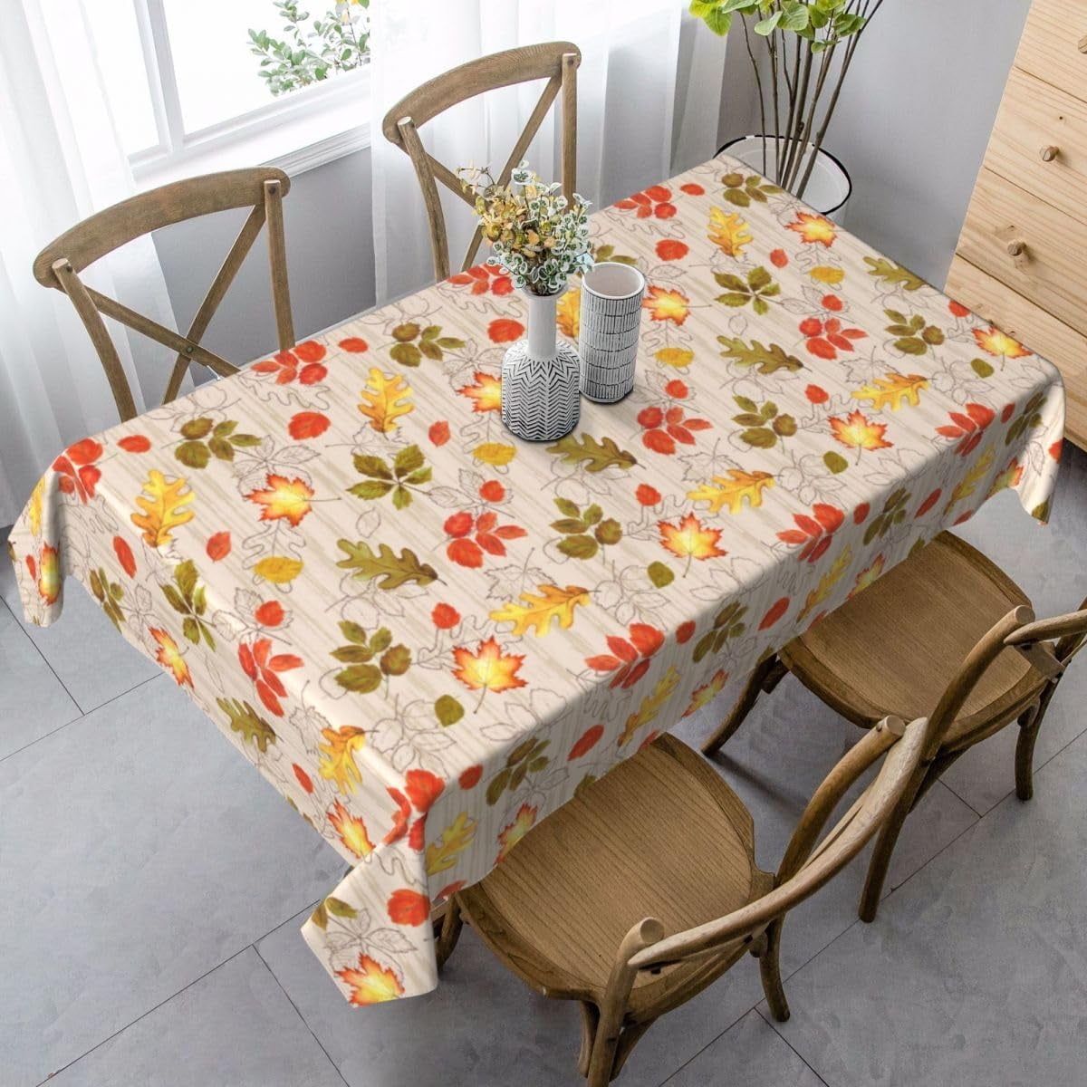 Rectangle Tablecloth 60x102 Inch - Oblong Orange Green Yellow Leaves ...