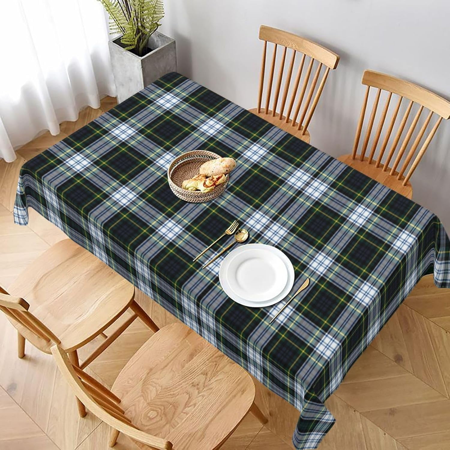 Rectangle Tablecloth, Plaid Tartan Clan Gordon Scottish Green White ...